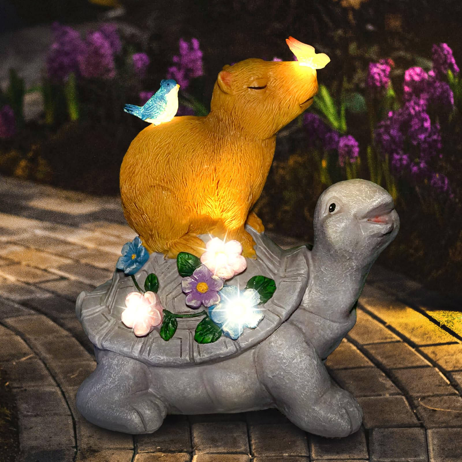 Turtle Gifts for Women, Solor Statue for Garden, Turtle and Capybara ...