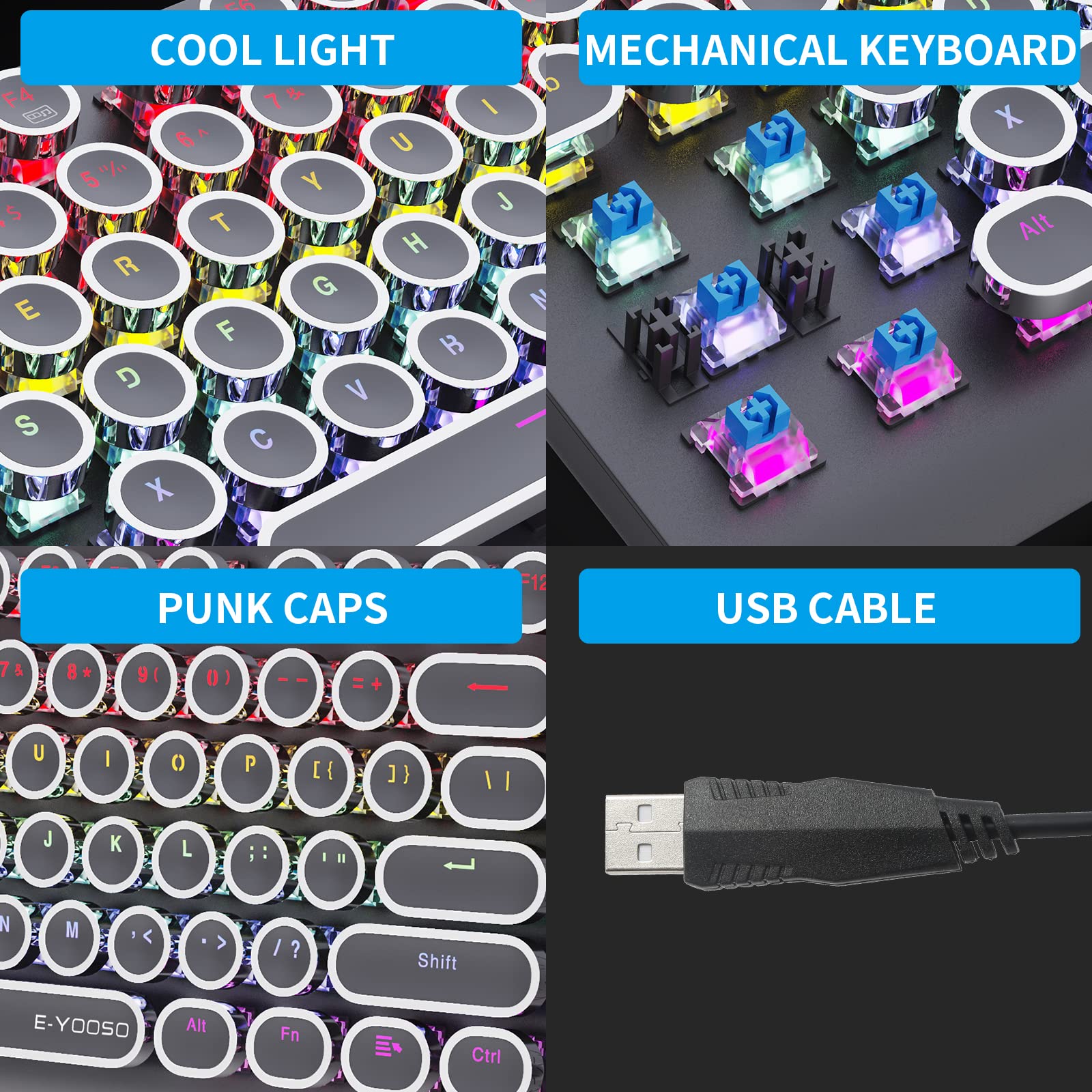 Mua E-YOOSO Wired Mechanical Keyboard with Backlit, Blue Switch, Retro ...