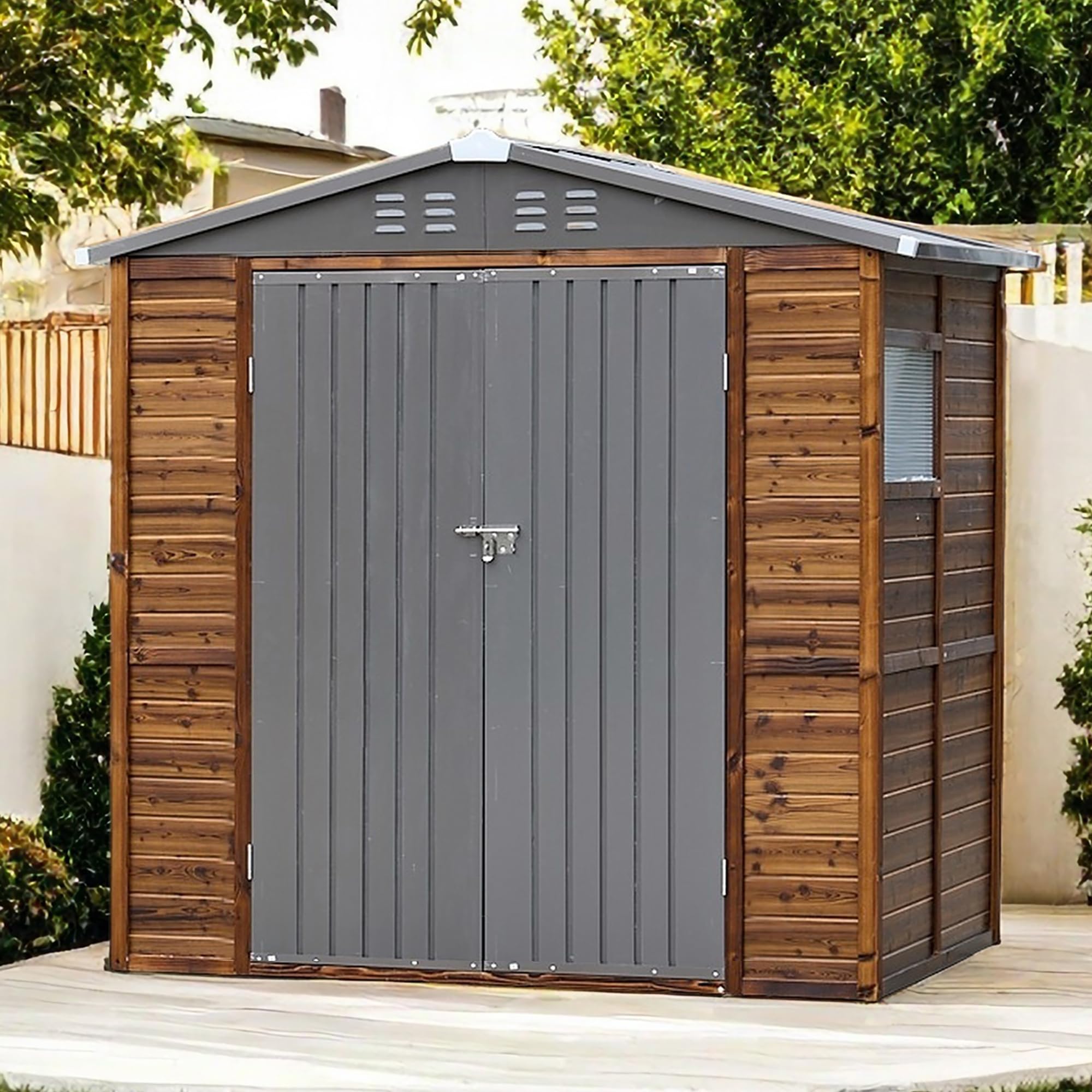 6x4 FT Outdoor Weatherproof Storage Shed, Secure Wood Bike Shed w ...