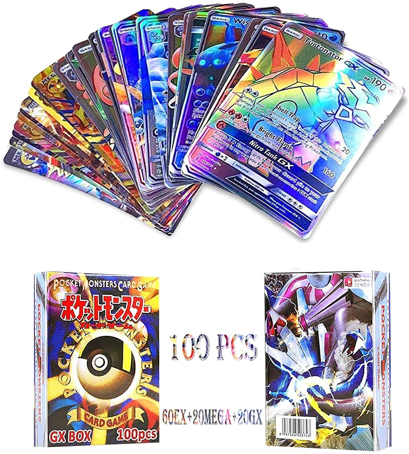 100pcs Pokemon Assorted Cards Pokemon Shining Cards Mega Ex Art ...