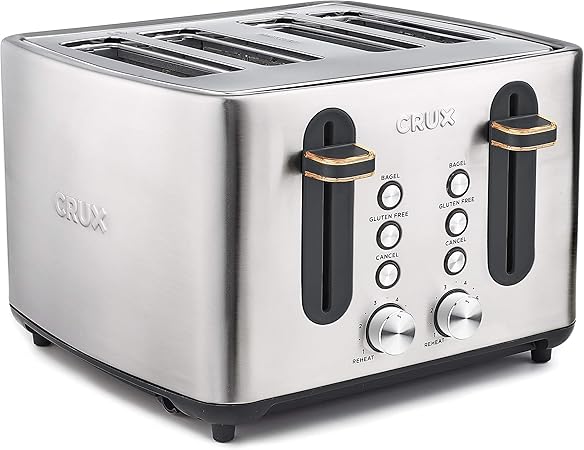 Amazon.com: CRUX 4-Slice Extra Wide Slot Stainless Steel Toaster with 6 ...