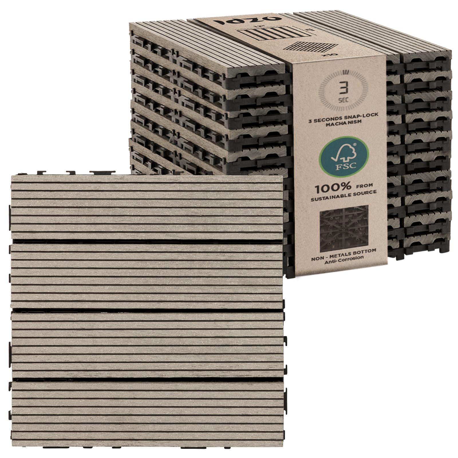 IDZO Wood Plastic Composite Deck Tiles Set of 10, Sustainable FSC ...