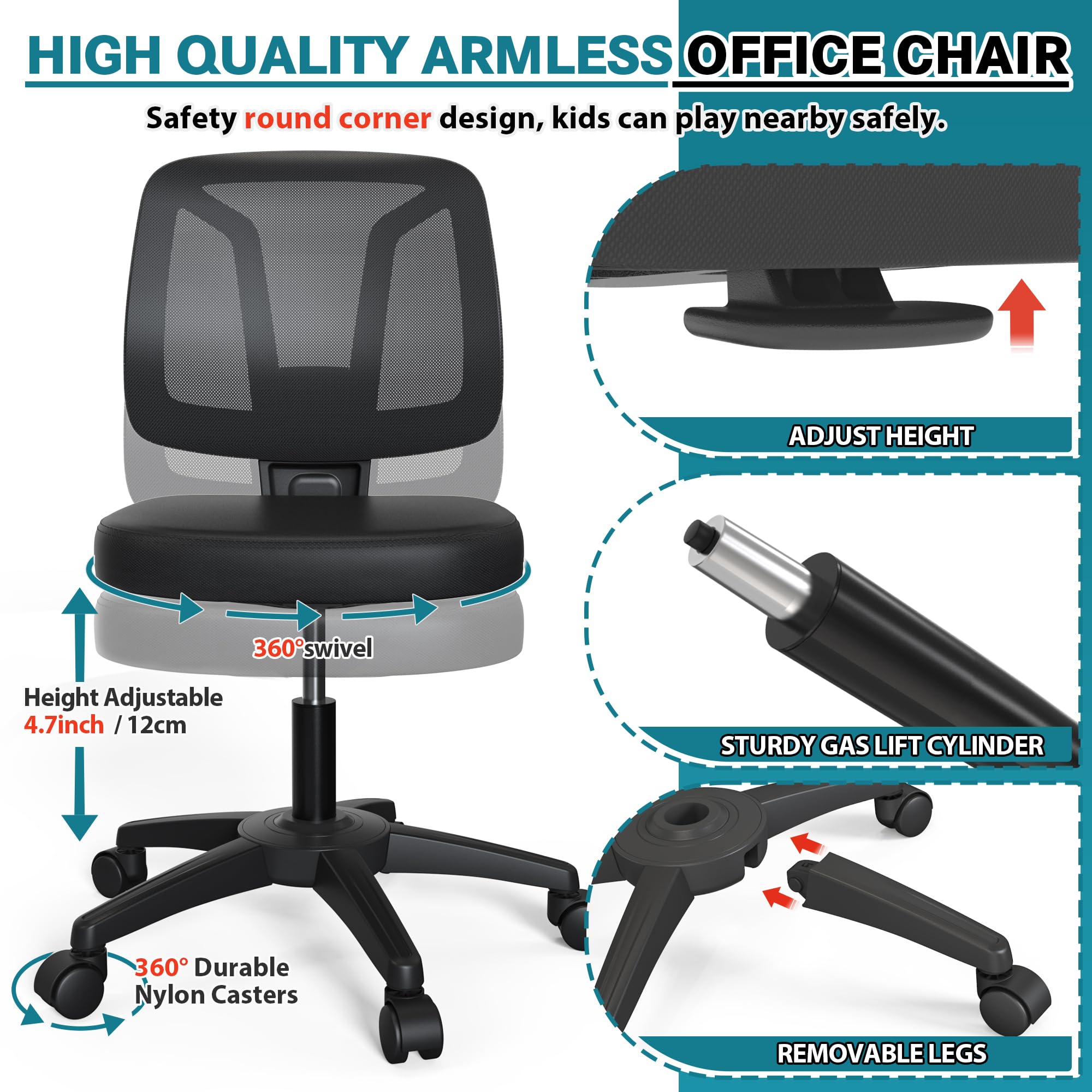 Mua Armless Office Chair Ergonomic Swivel Small Computer Desk Chairs No ...