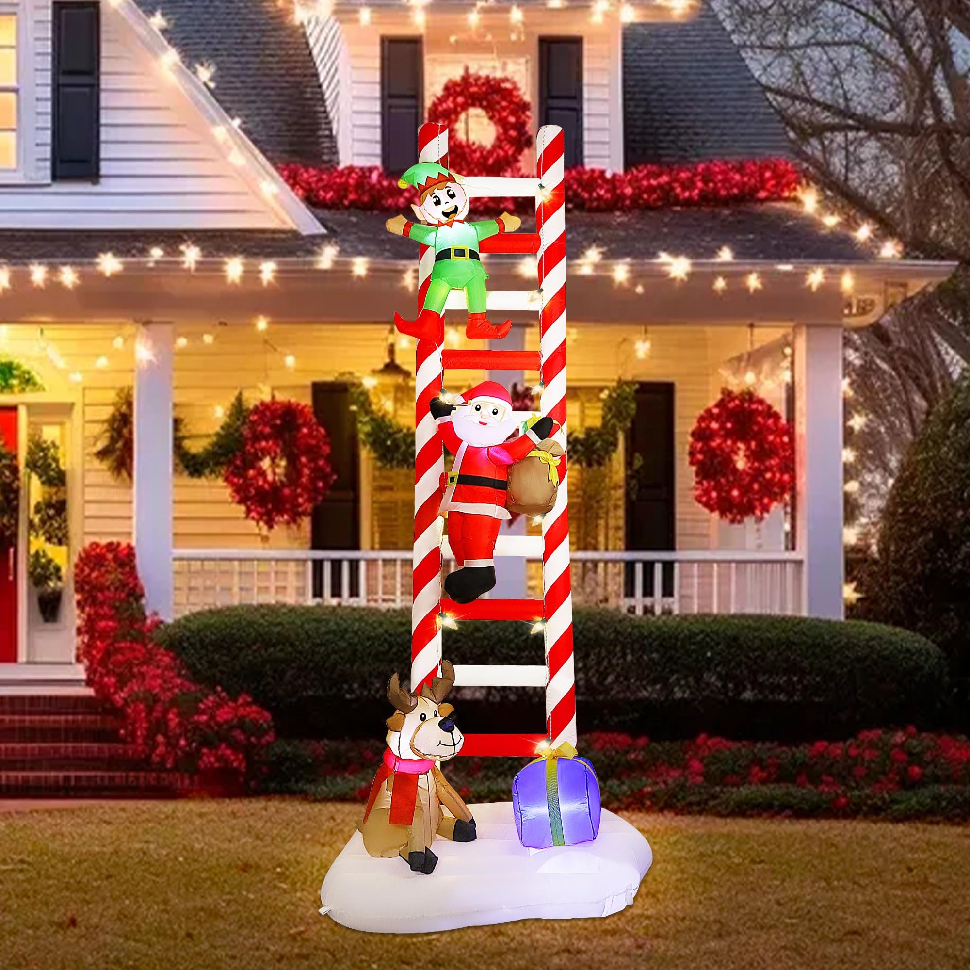 Joliyoou 10FT Christmas Inflatable Decorations, Giant Lighted Ladder ...