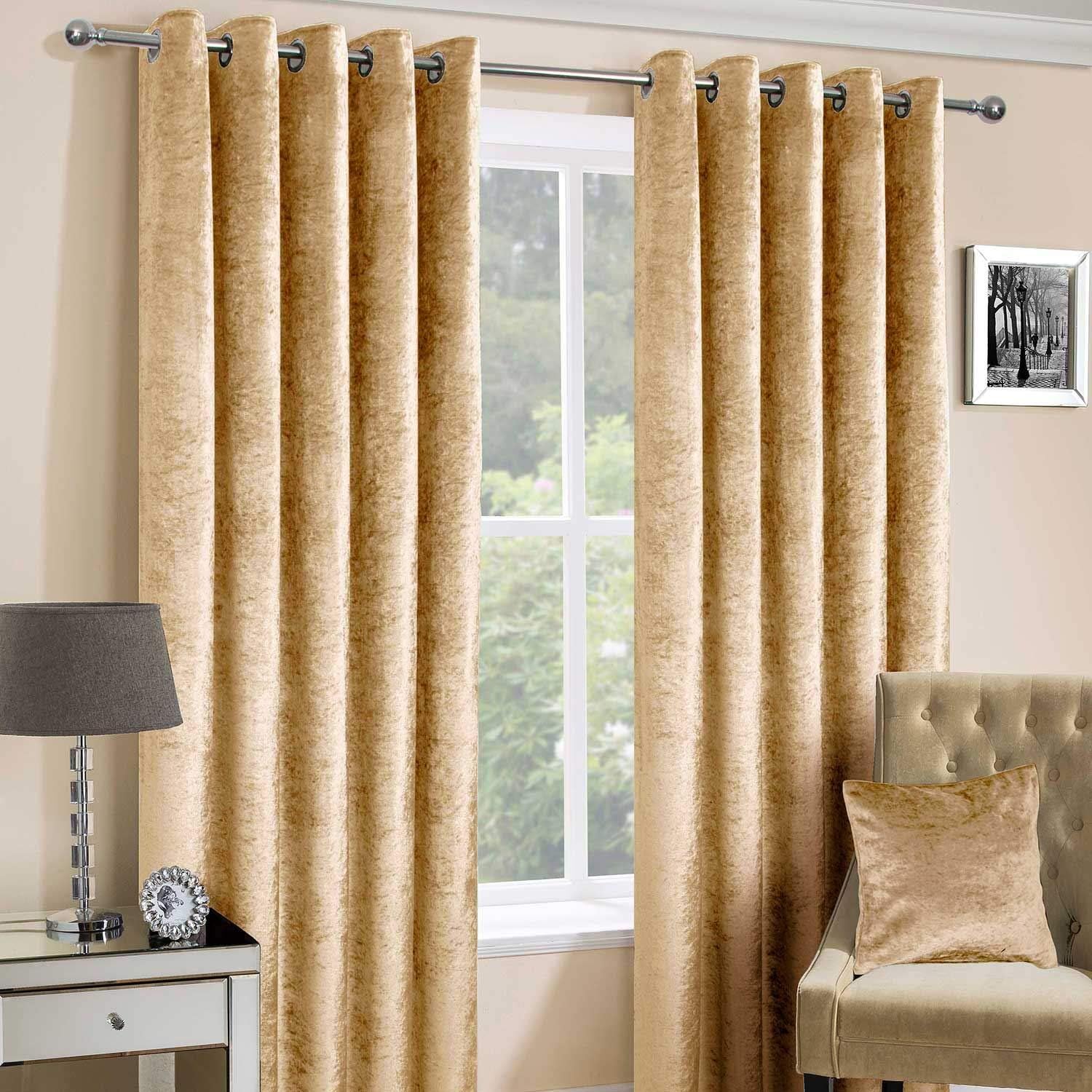 HOMESCAPES Mustard Gold Crushed Velvet Lined Curtain Pair 66 X 90 Inch