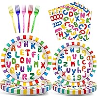 Amazon.com: OBUSATT 96 Pcs Educational Paper Plates Alphabet Birthday ...
