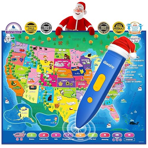 Qiaojoy V2 Interactive Kids Map Bilingual United States Map for Kids ...