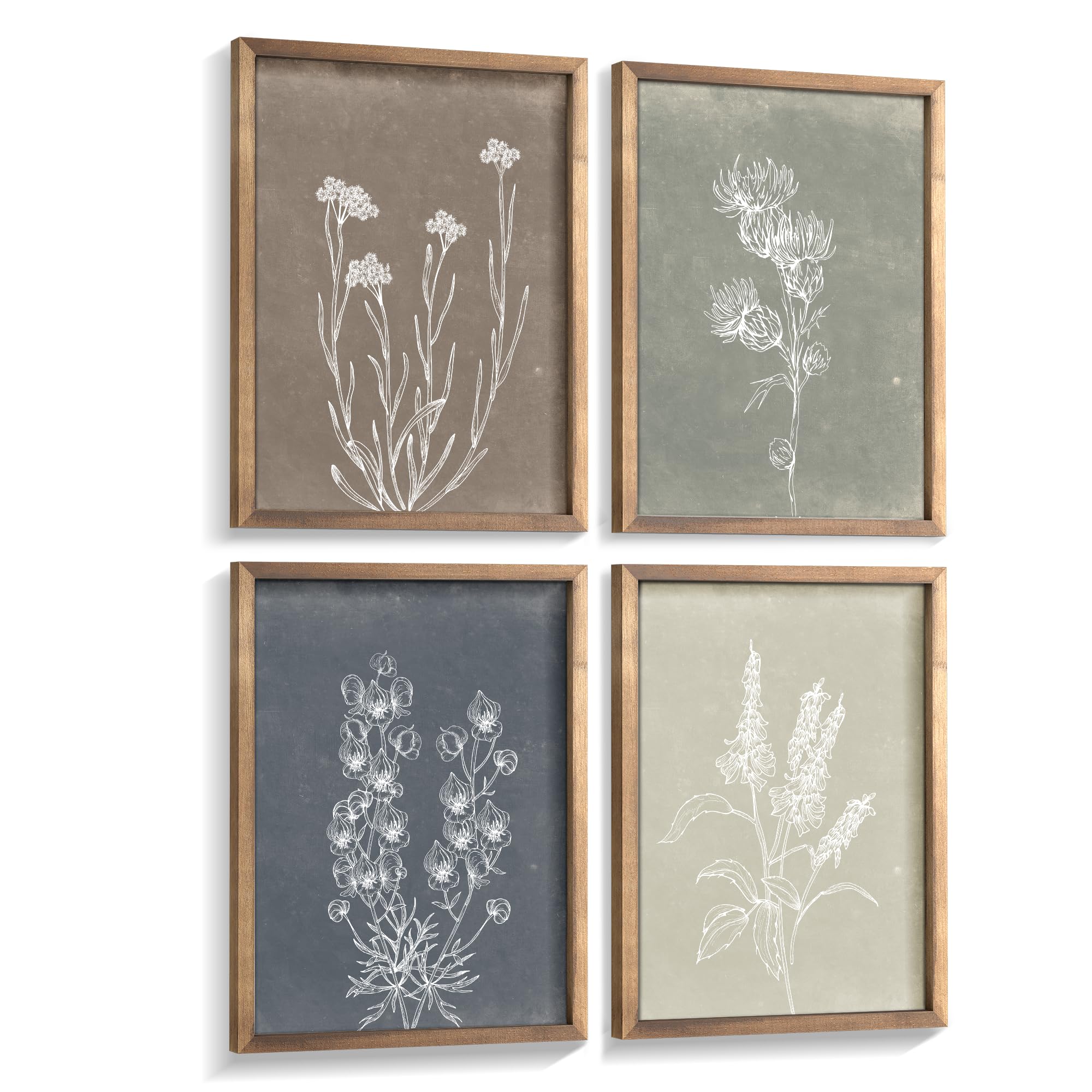 Heiple Framed Boho Wall Art Set of 4 Wooden Wall Art for Rustic Vintage ...