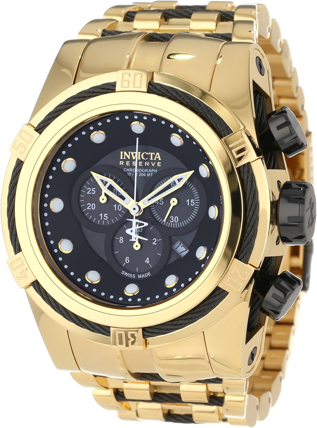 Invicta Men's Quartz Watch with Black Dial Chronograph Display and Gold ...