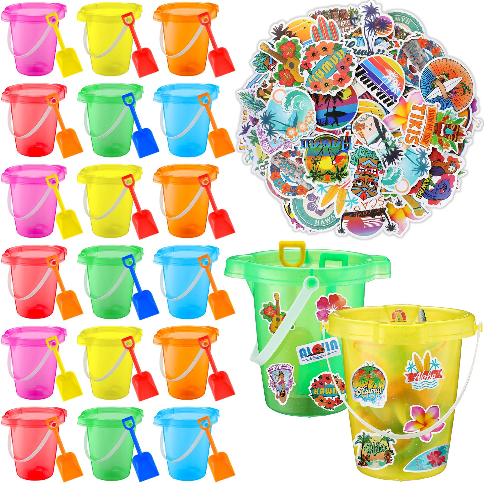 Jingmore 18 Set 7.5 Inch Sand Buckets with Shovels for Kids with ...