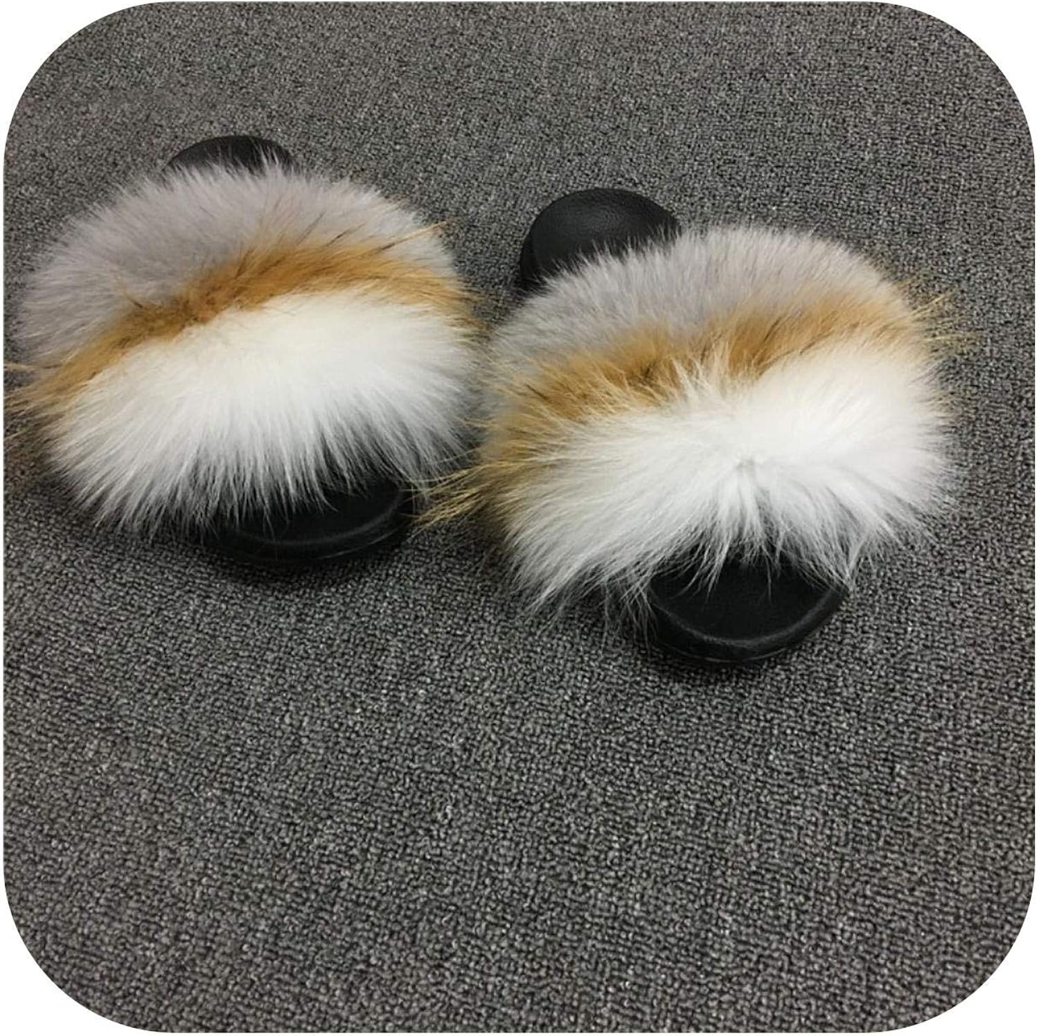 Amazon.com | 2020 Fake Fox Slippers Fluffy Fur Slides Fuzzy Sliders ...