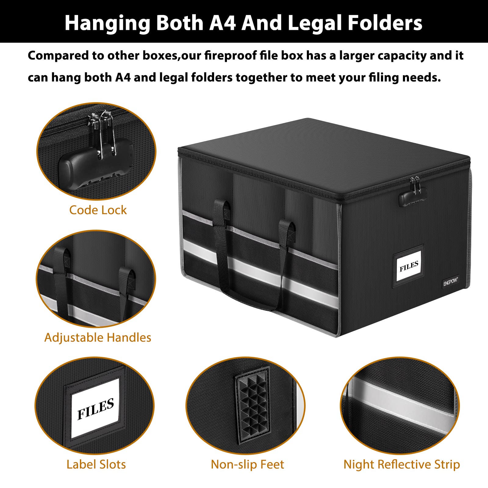 Mua ENGPOW Fireproof Document Box with Lock, File Storage Organizer Box ...