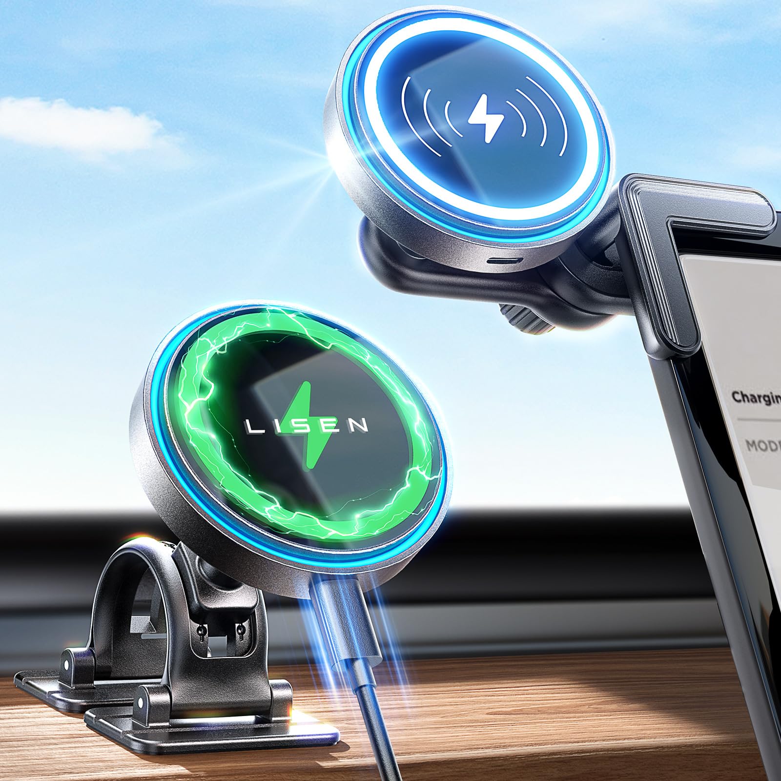 LISEN 15W Tesla Phone Mount Charger for Magsafe [2024 Upgrade] Tesla ...