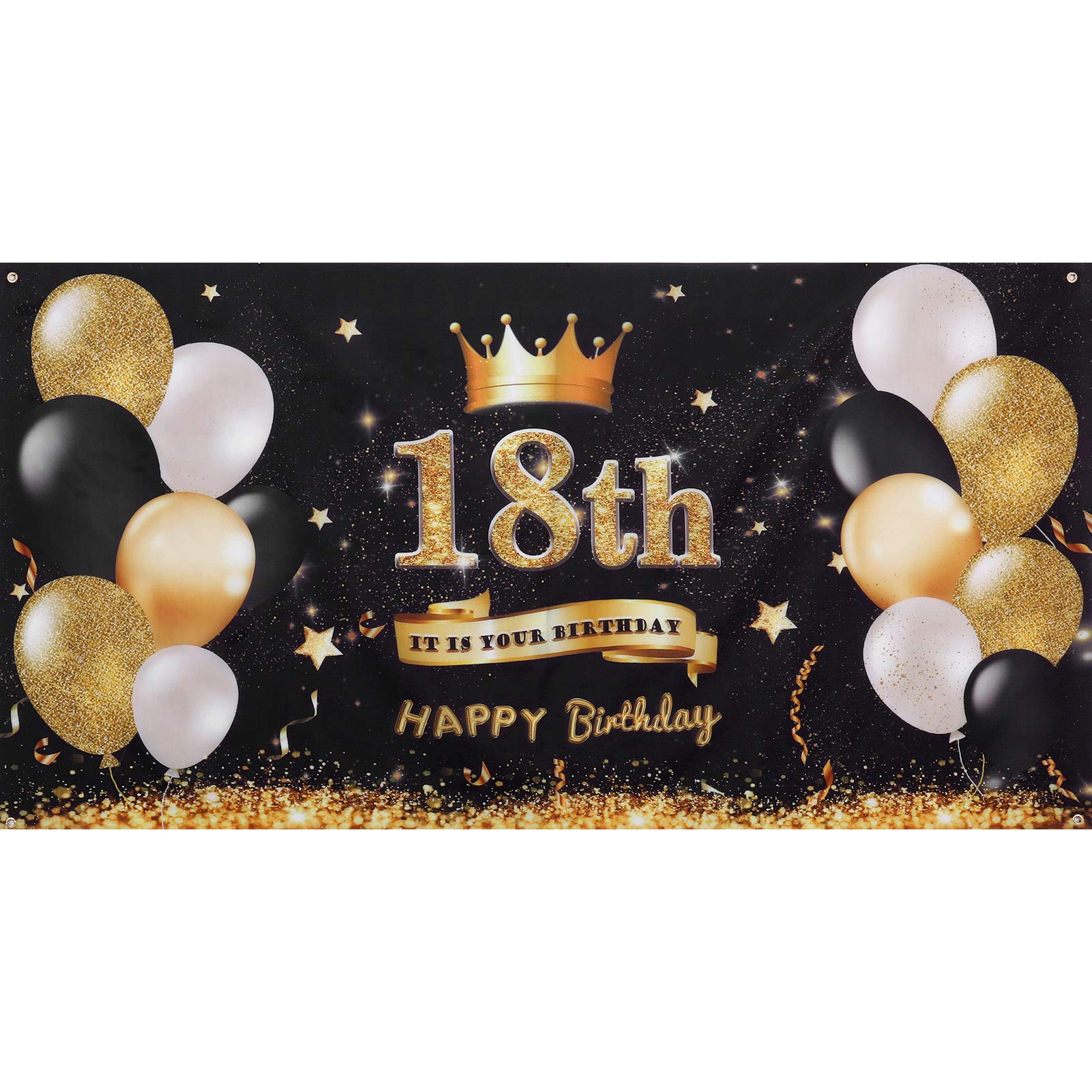 Amoley Happy 18th Birthday Backdrop Banner Black Gold Sign Poster ...