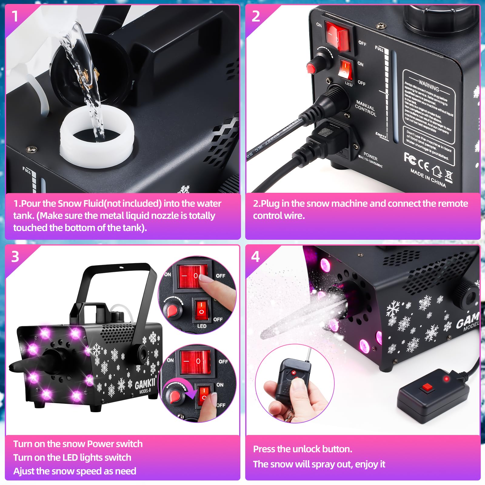 800W Snow Machine, Speed Control Snow Maker With 8 LED Lights & 13 ...