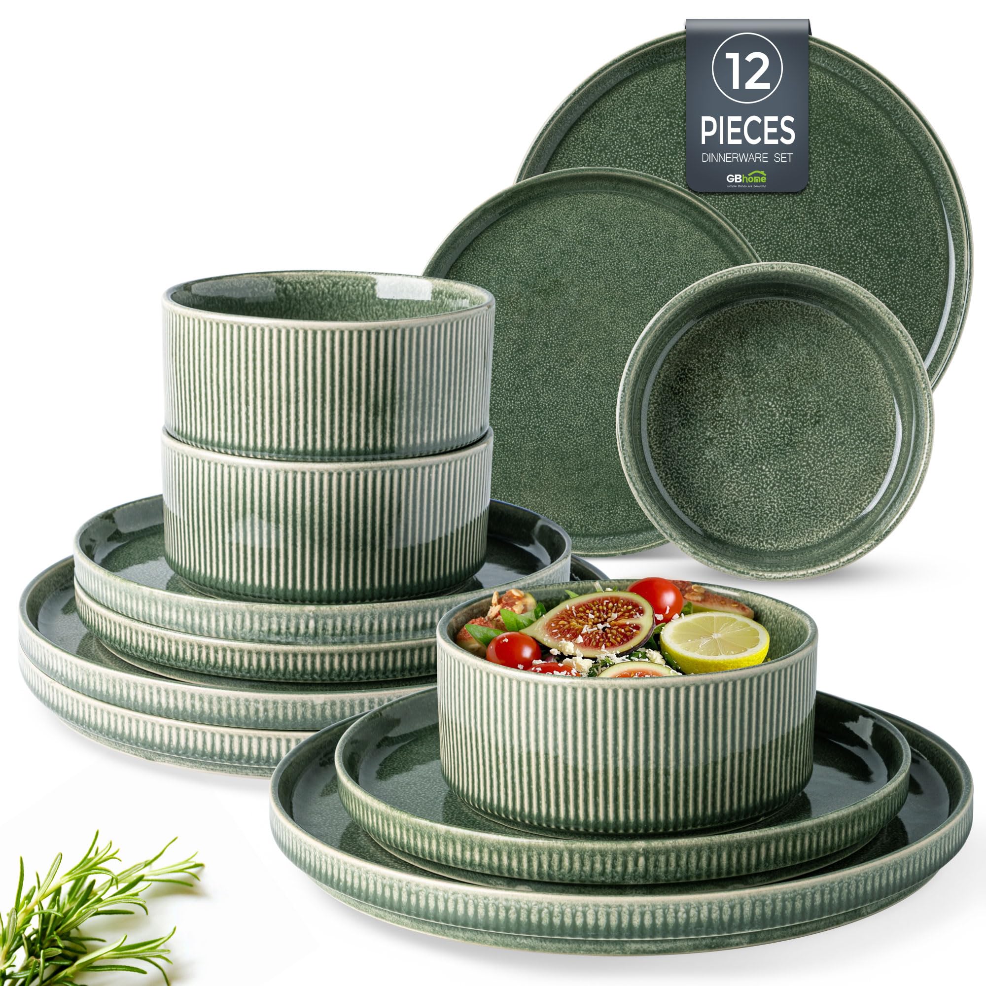 GBHOME Stoneware Dinnerware Sets for 4,Round Reactive Glaze Ceramic ...