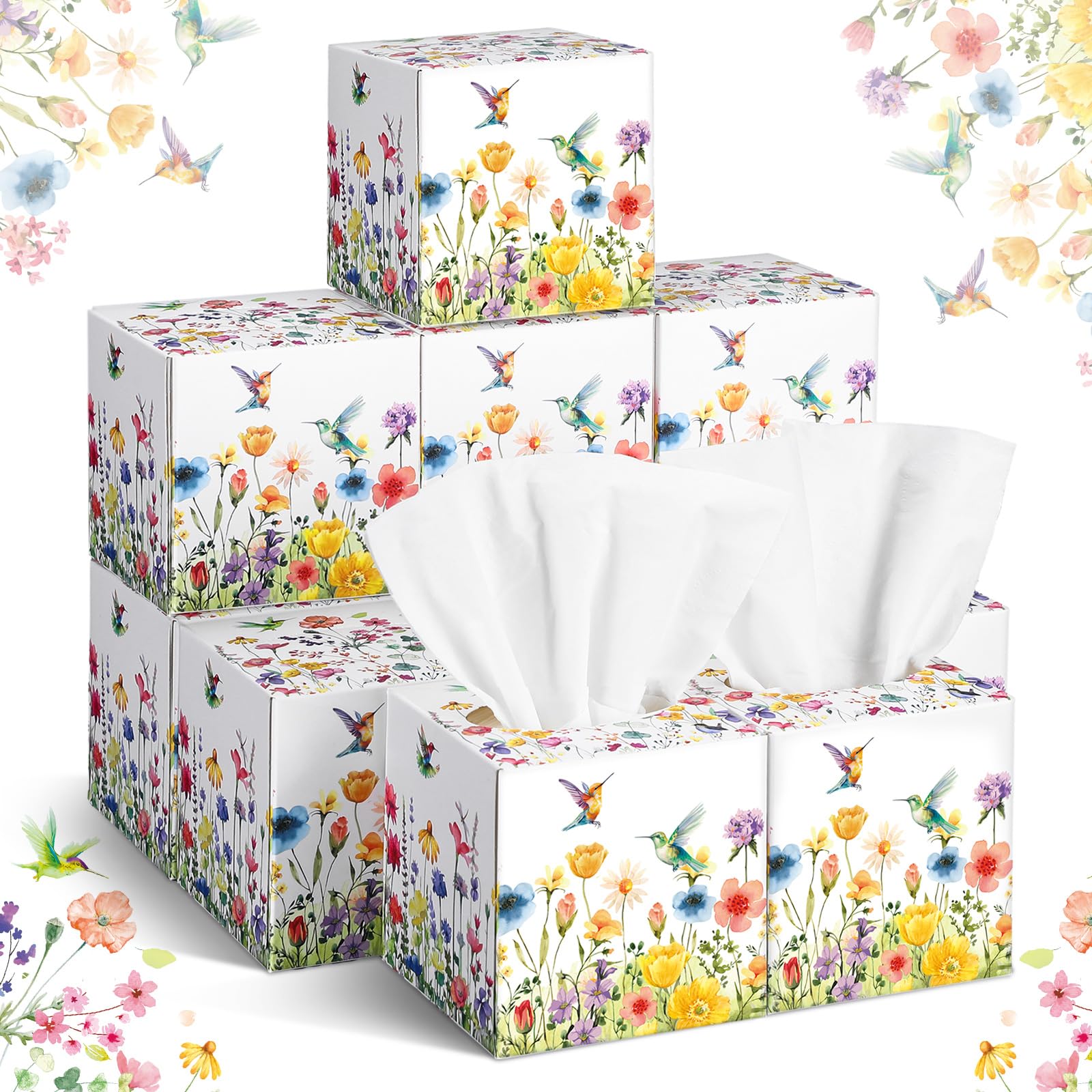 Fourluoo 12 Pack Summer Floral Facial Tissues Cube Boxes 600 Sheets 3 ...