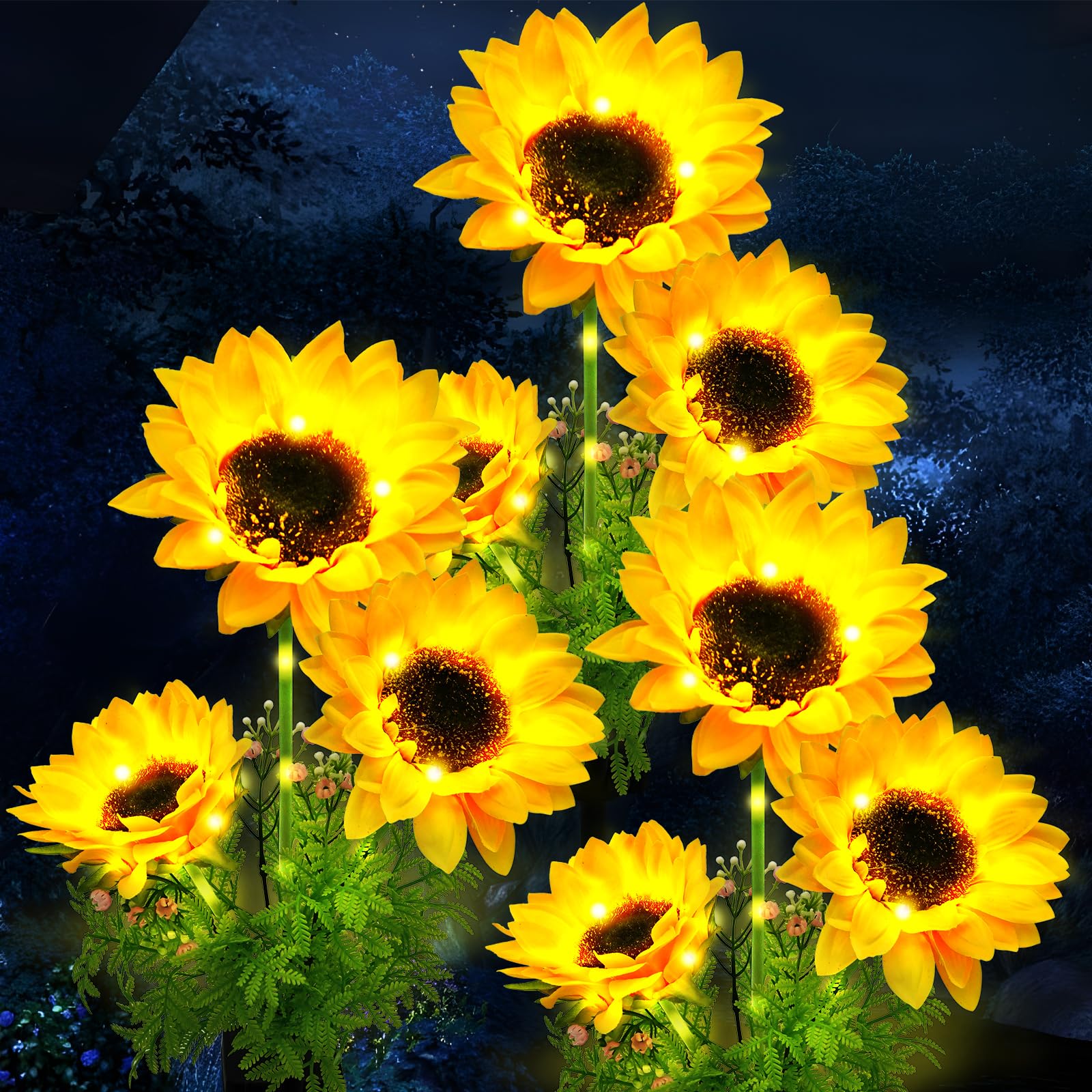 Solar Garden Lights 3 Pack Outdoor Solar Sunflower Lights 9 Lifelike ...