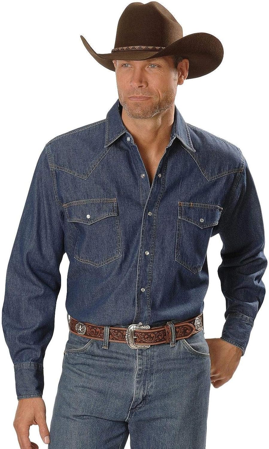 ELY CATTLEMAN Men's Long Sleeve Denim Western Shirt at Amazon Men’s Clothing store