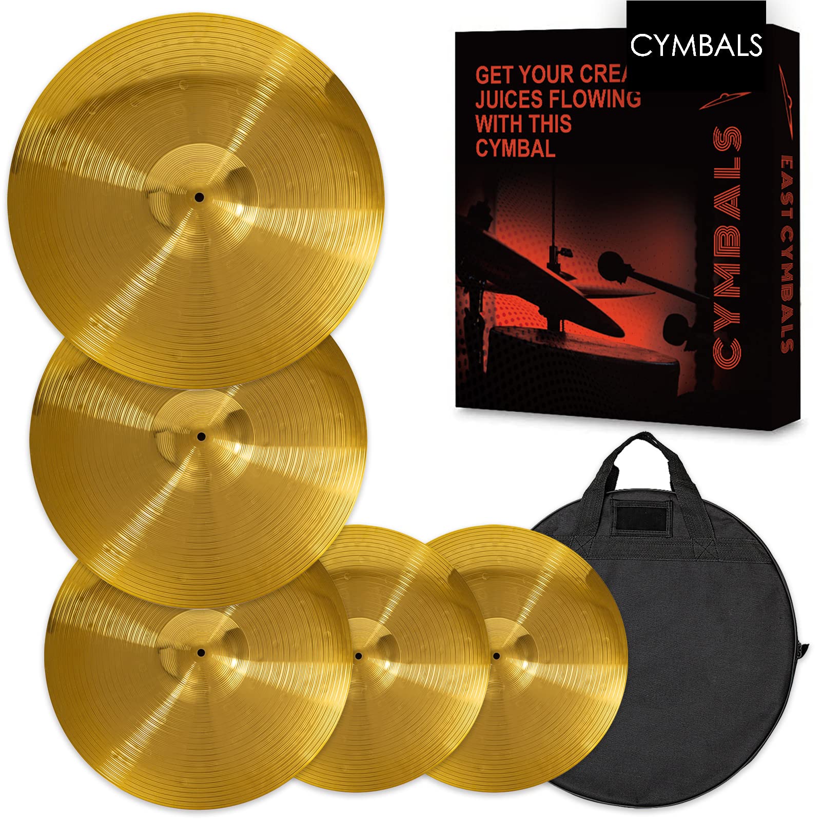 Cymbal Pack, Cymbal Set 14''/16''/18''/20'' (5 Pcs) | FREE Cymbal Bag ...