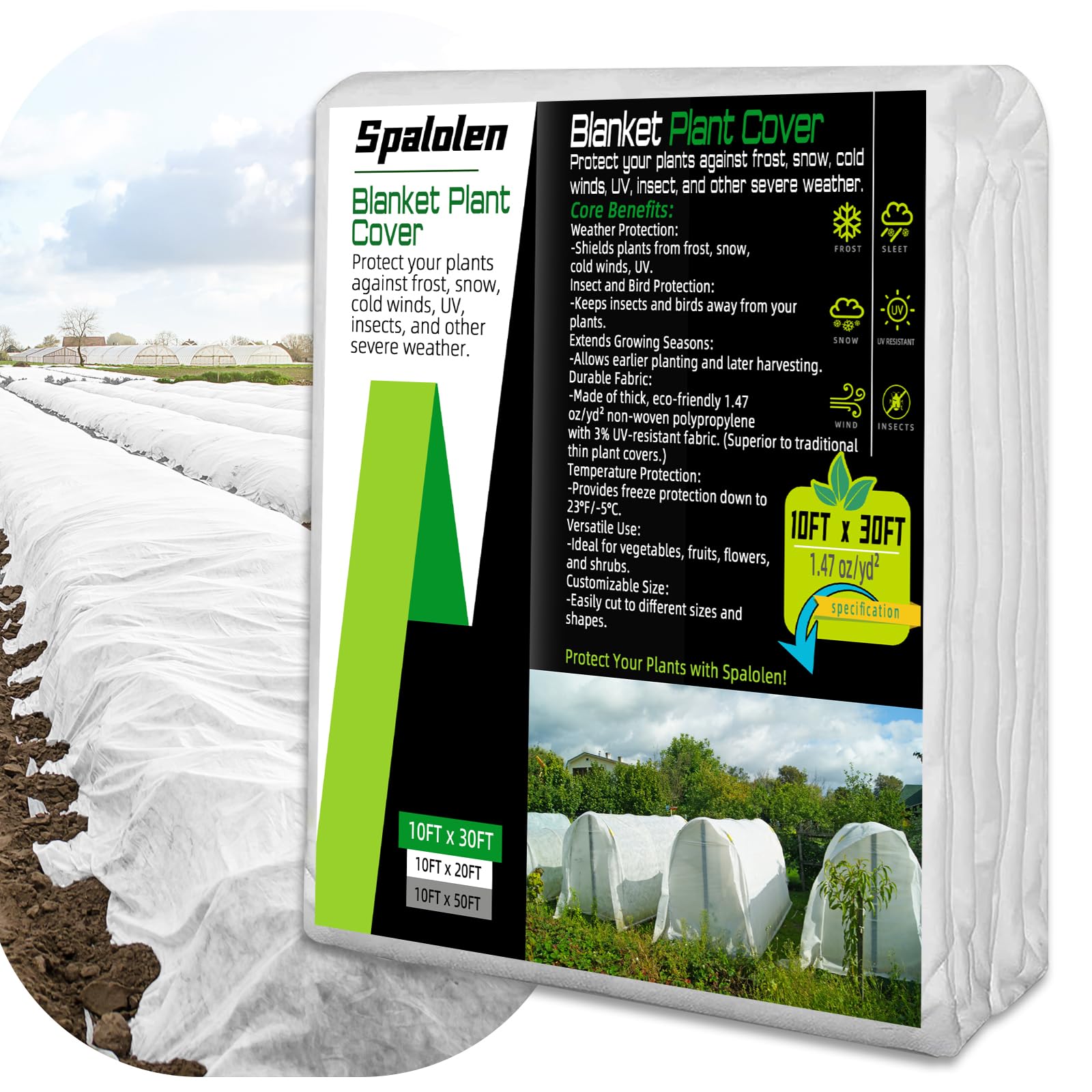 Spalolen Plant Covers Freeze Protection, 10ft X 30ft Floating Row Cover ...