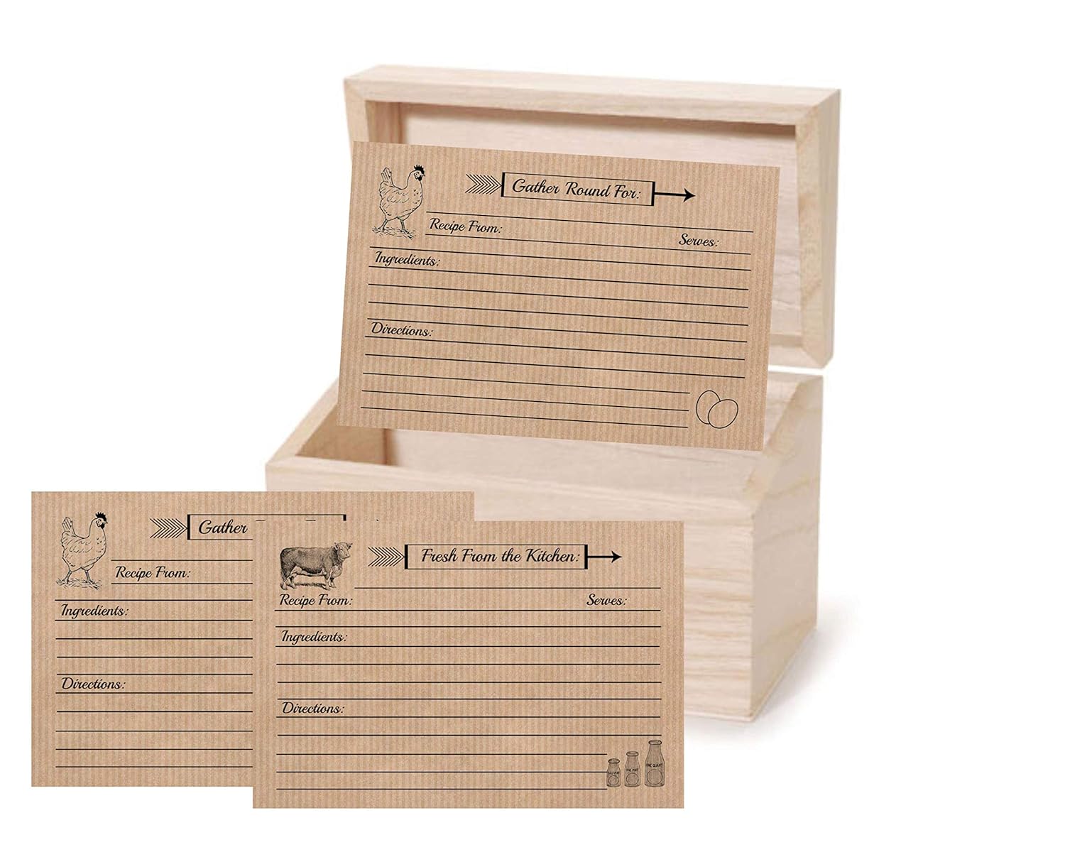 Amazon.com: Recipe Cards Farmhouse Recipe Box with 4x6 Double Sided 30 ...