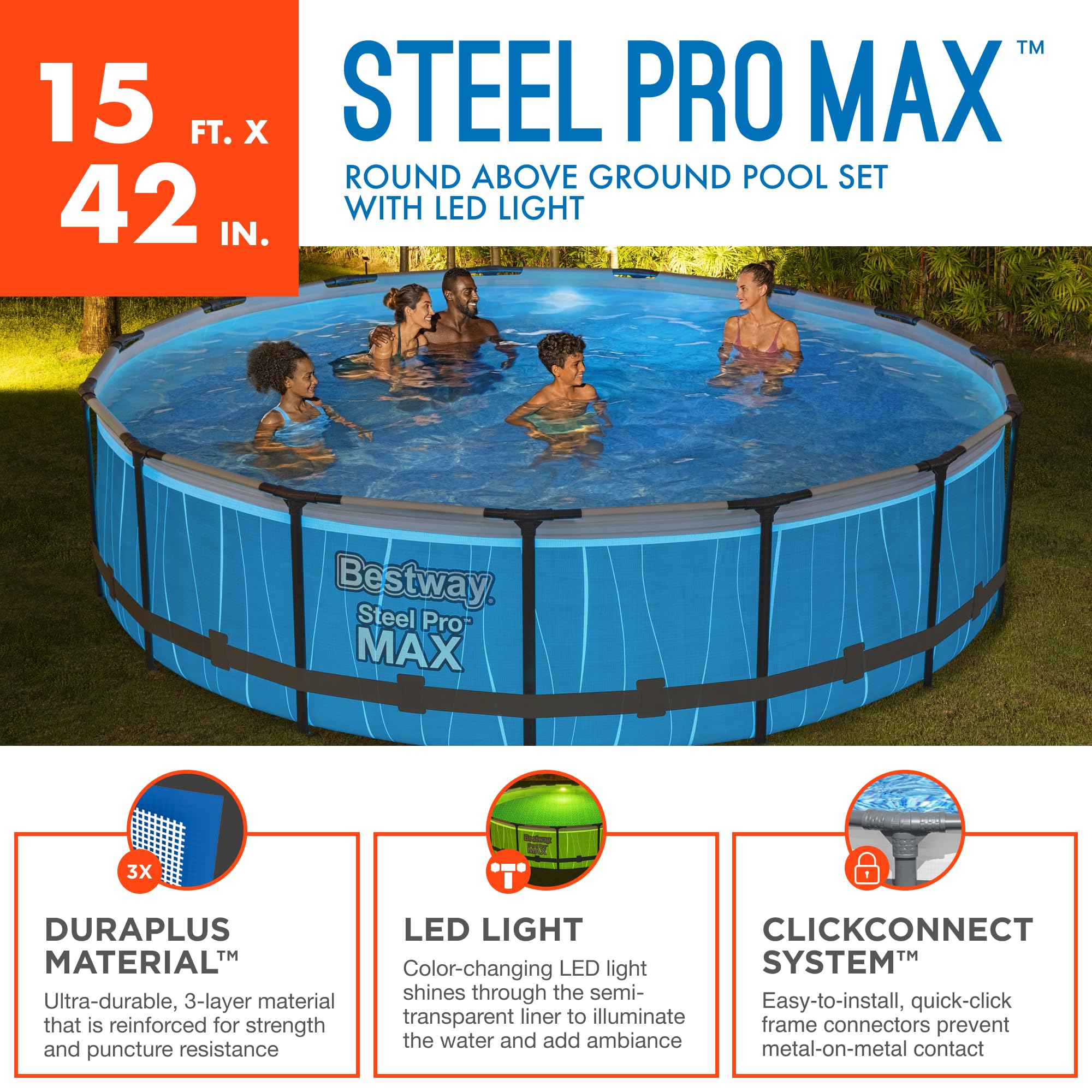 Bestway Steel Pro MAX Above Ground Swimming Pool (15' X 42") | Round ...