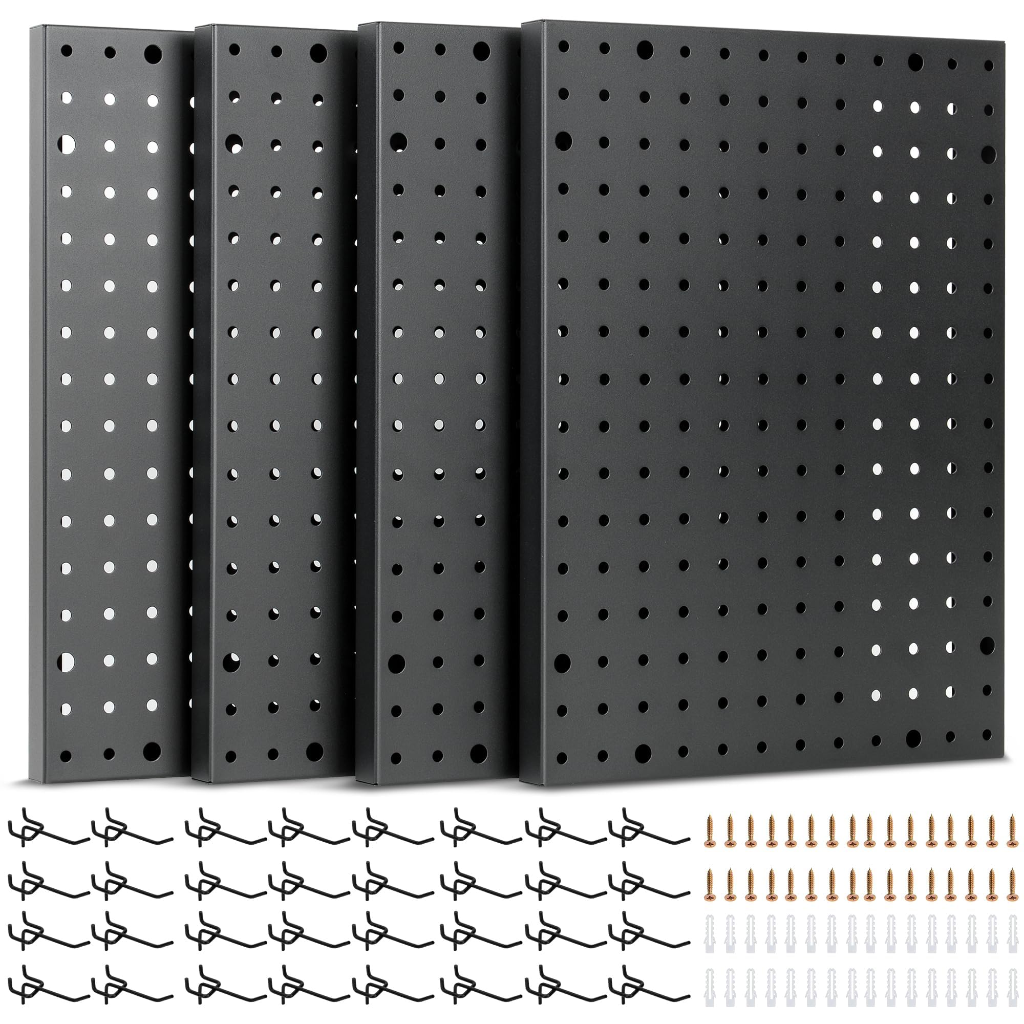Heavy Duty 4-Panel Pegboard Wall Organizer With 32 Peg Hooks - 4 Black ...