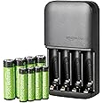 Amazon Basics Rechargeable AA Batteries NiMH (x4) and AAA (x4), with 4 Bay Battery Charger, Type ...