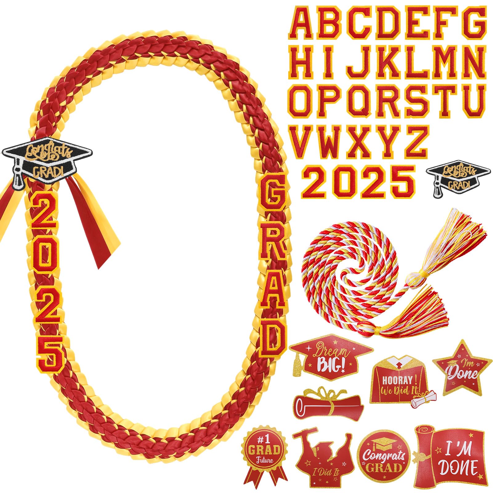 Graduation Leis 2025 Grad Money Ribbon Lei Class of 2025 with 8 Patches ...