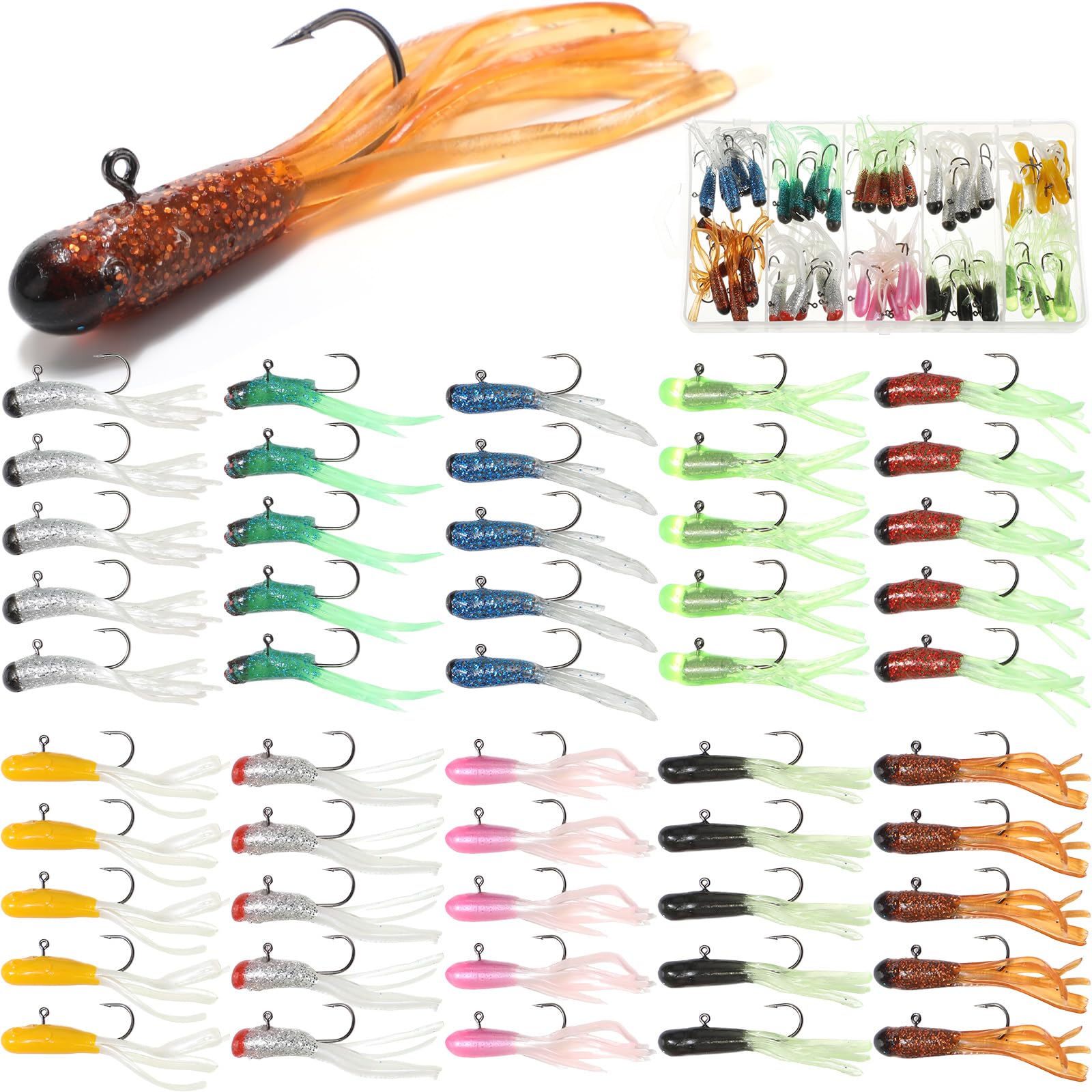 VioraWhite 100 Pcs Tube Baits Kit Tube Fishing Crappie Lures Jigs Heads ...