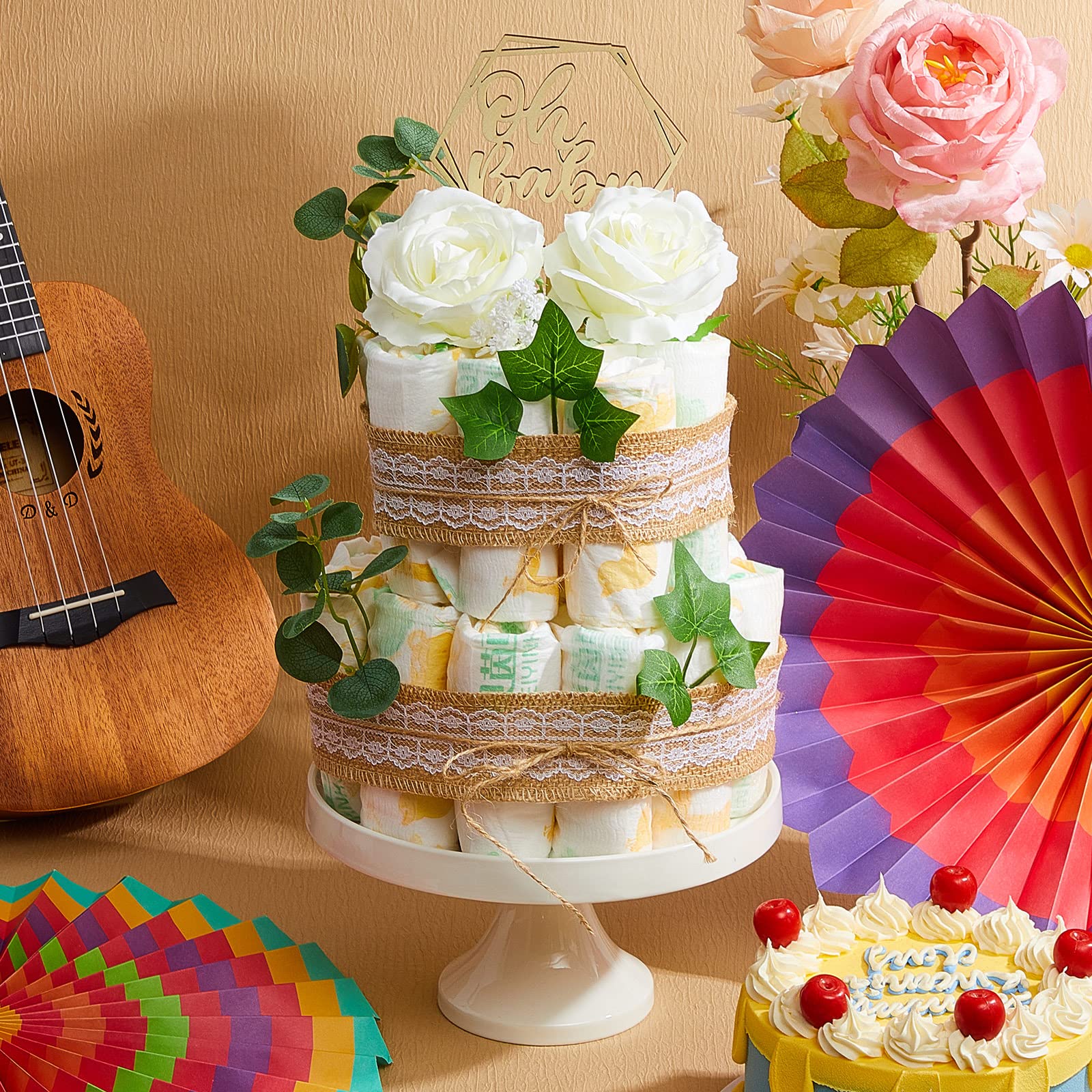Set of 33 Diaper Cake Decorations Baby Shower Cake Topper Diaper Cake ...