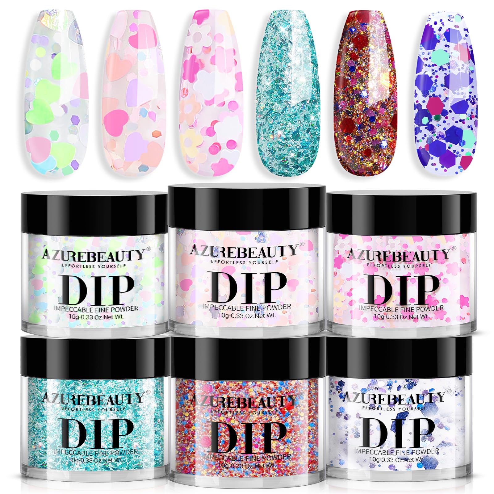 AZUREBEAUTY Dip Powder Nail Set, 6 Colors with Glitter in Pink and Aqua ...