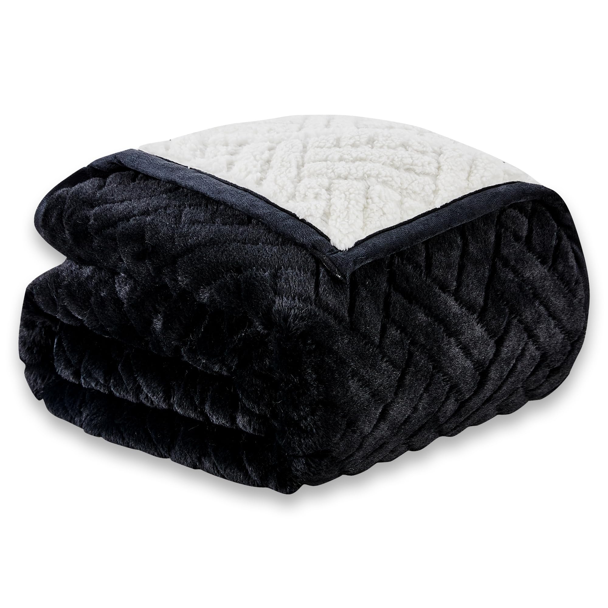 KORBLISS Faux Fur Quilt Throw Blanket for Couch, 480GSM Fuzzy Soft and ...