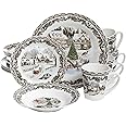 Amazon.com | Christmas Time Winter Cabin Dinnerware Set 16 Pieces Multi ...