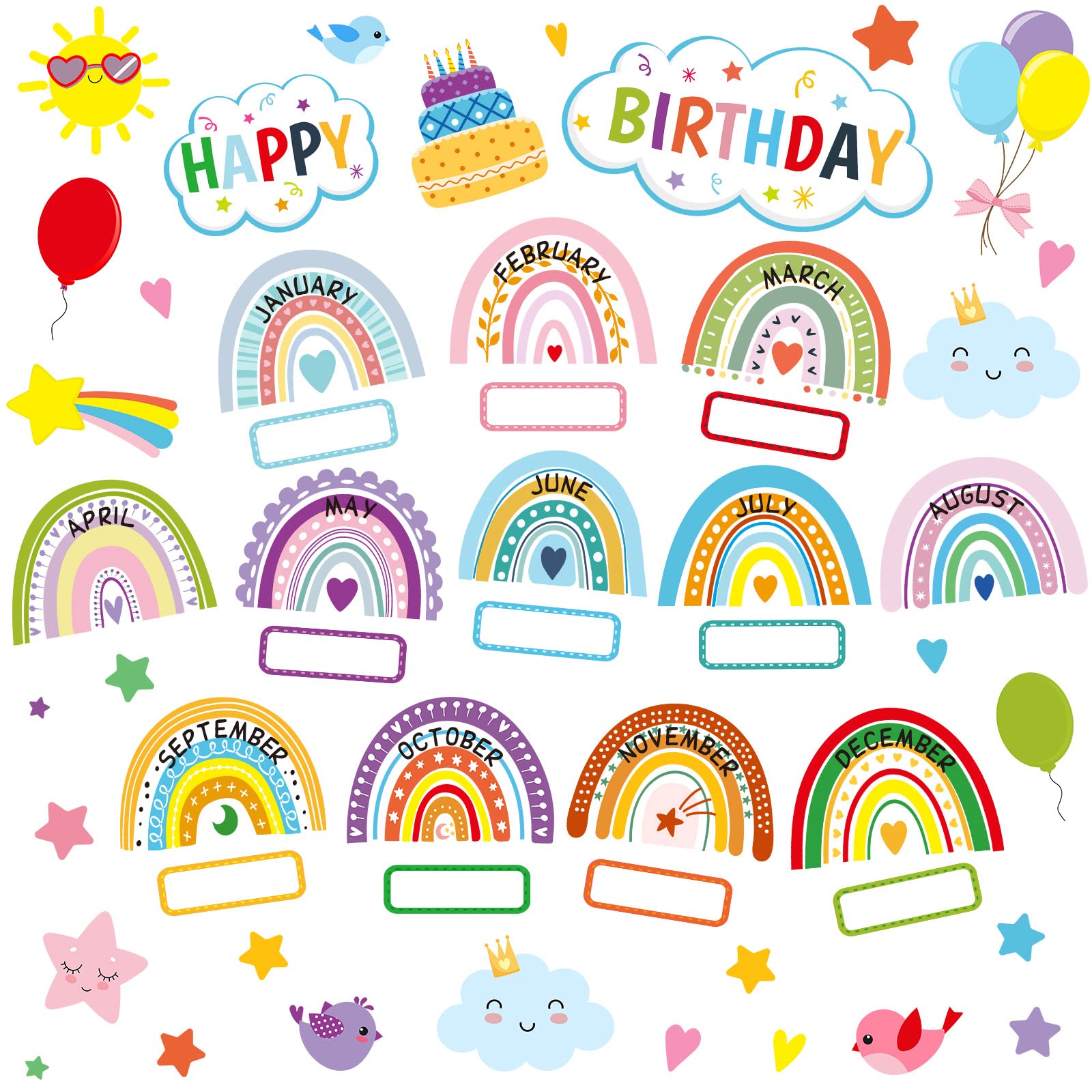 Mua 52 Pieces Happy Birthday Bulletin Board Decoration Rainbow Birthday ...