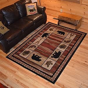 Amazon.com: Rustic Lodge, Bear Cabin 2x3 Area Rug, 26"x39" Multi 7463 ...