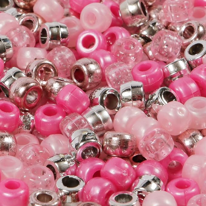200 Pretty in Pink Pony Bead Mix 9mm x 6mm Beads: Amazon.co.uk: Kitchen ...