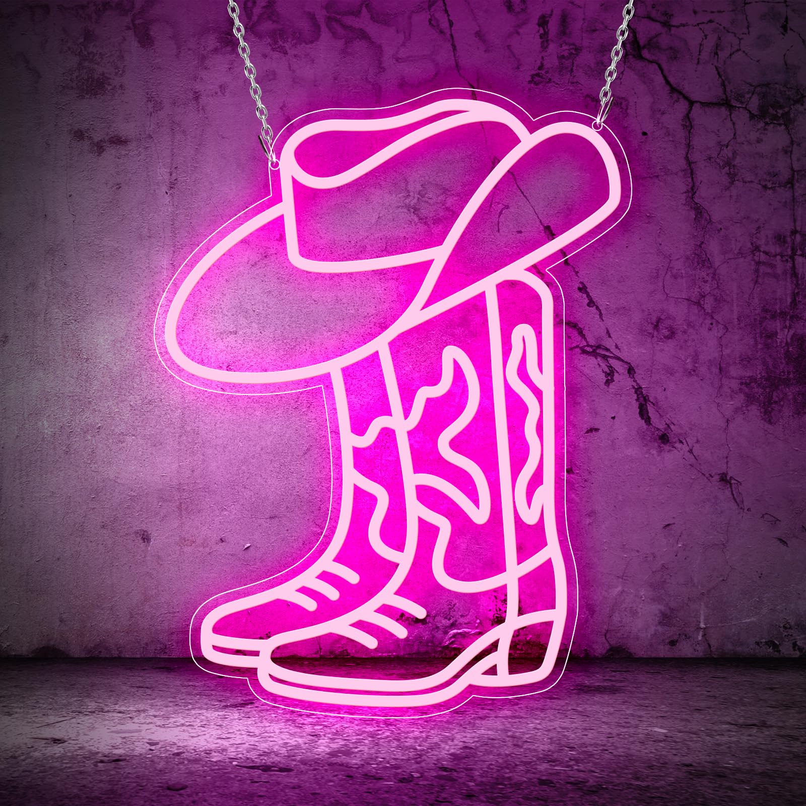 Cowboy Boot and Hat Neon Sign, LED Pink Cowgirl Boots Neon Sign for ...
