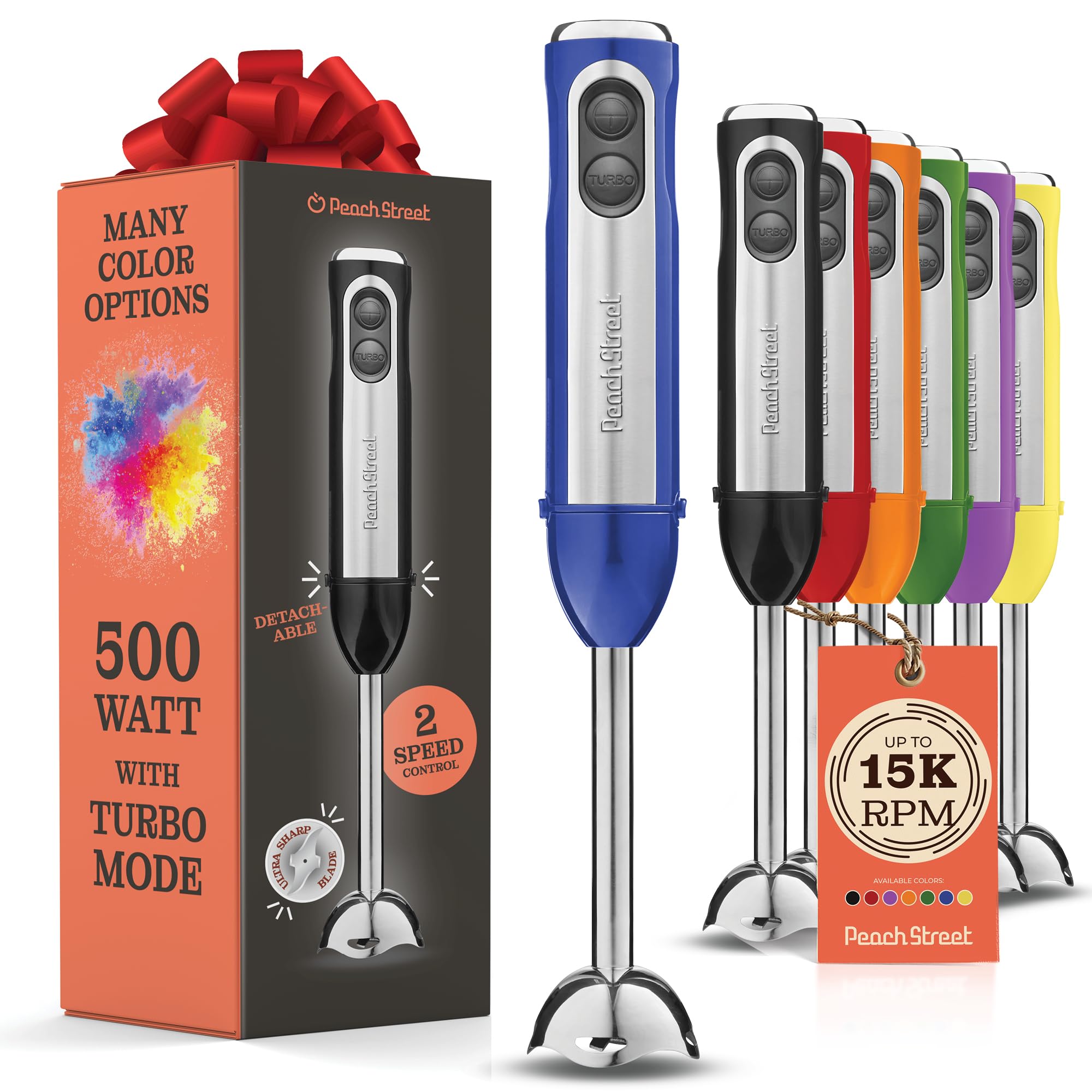 Powerful Immersion Blender, Electric Hand Blender 500 Watt with Turbo Mode, Detachable Base ...