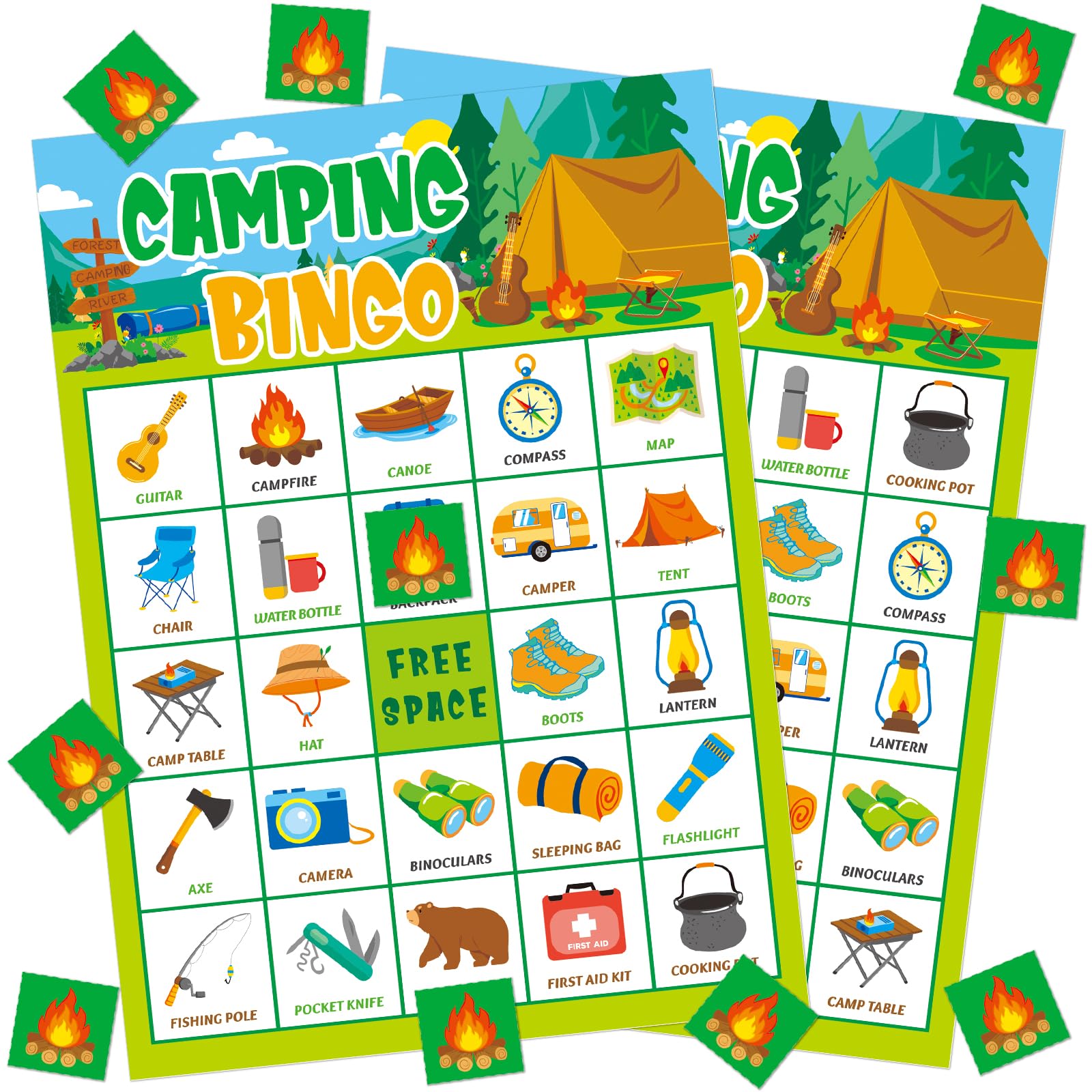 TENDFINE 24 Players Camping Bingo Cards for Kids Camping Activity ...