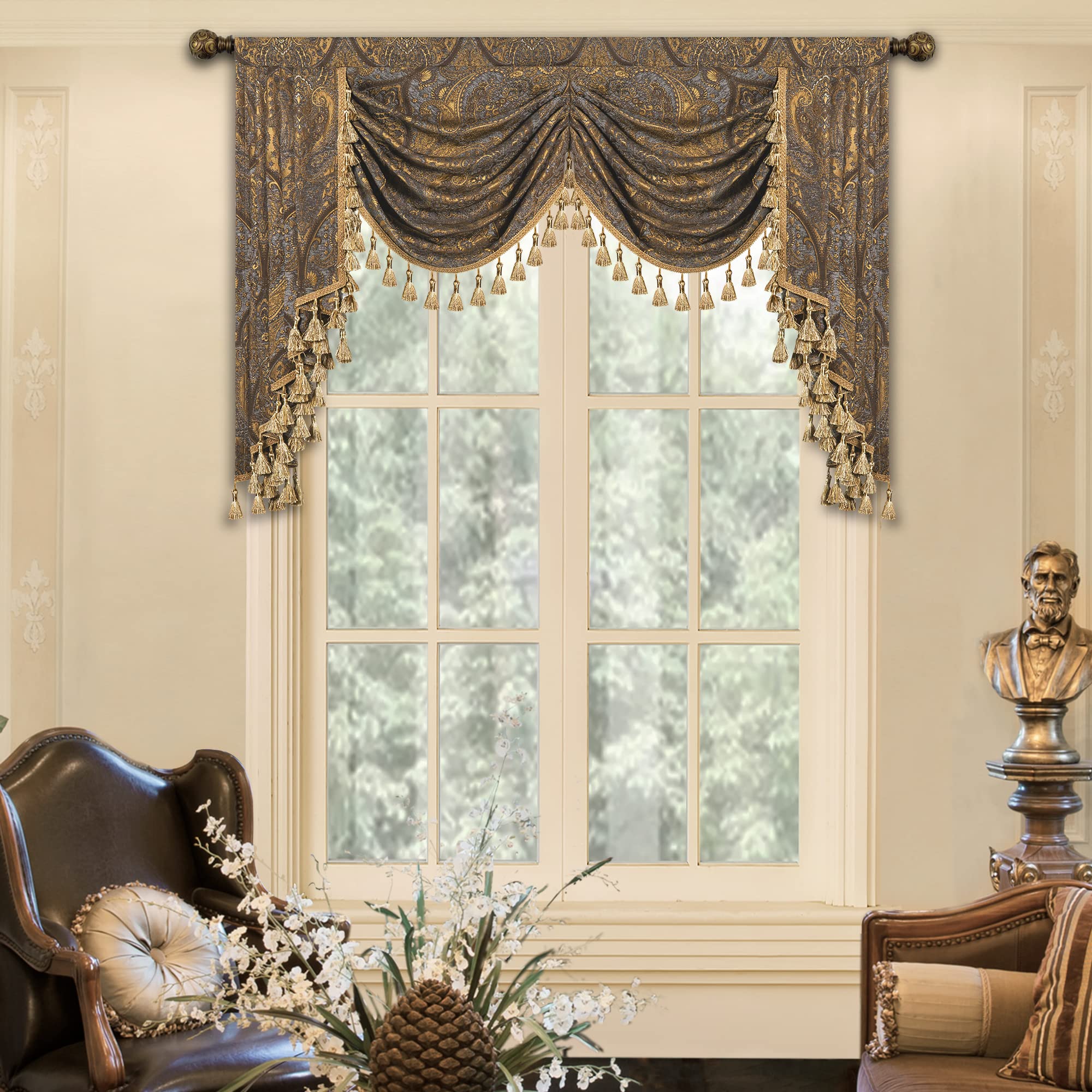 Loom and Mill Luxury Jacquard Waterfall Valance for Living Room ...