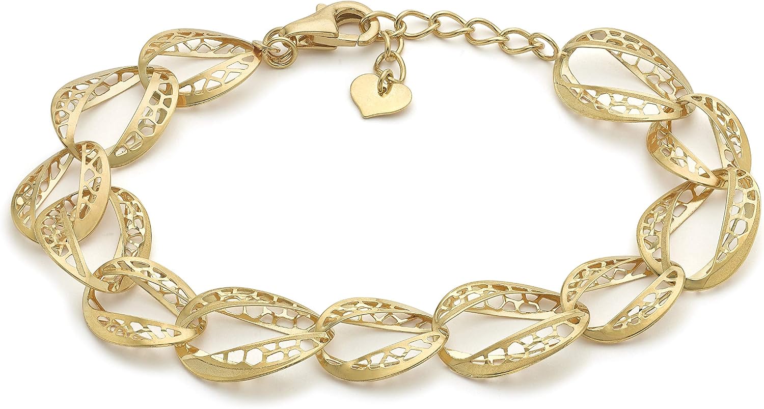 Carissima Gold Women's 9 ct Yellow Gold Diamond Cut Oval Link Bracelet ...