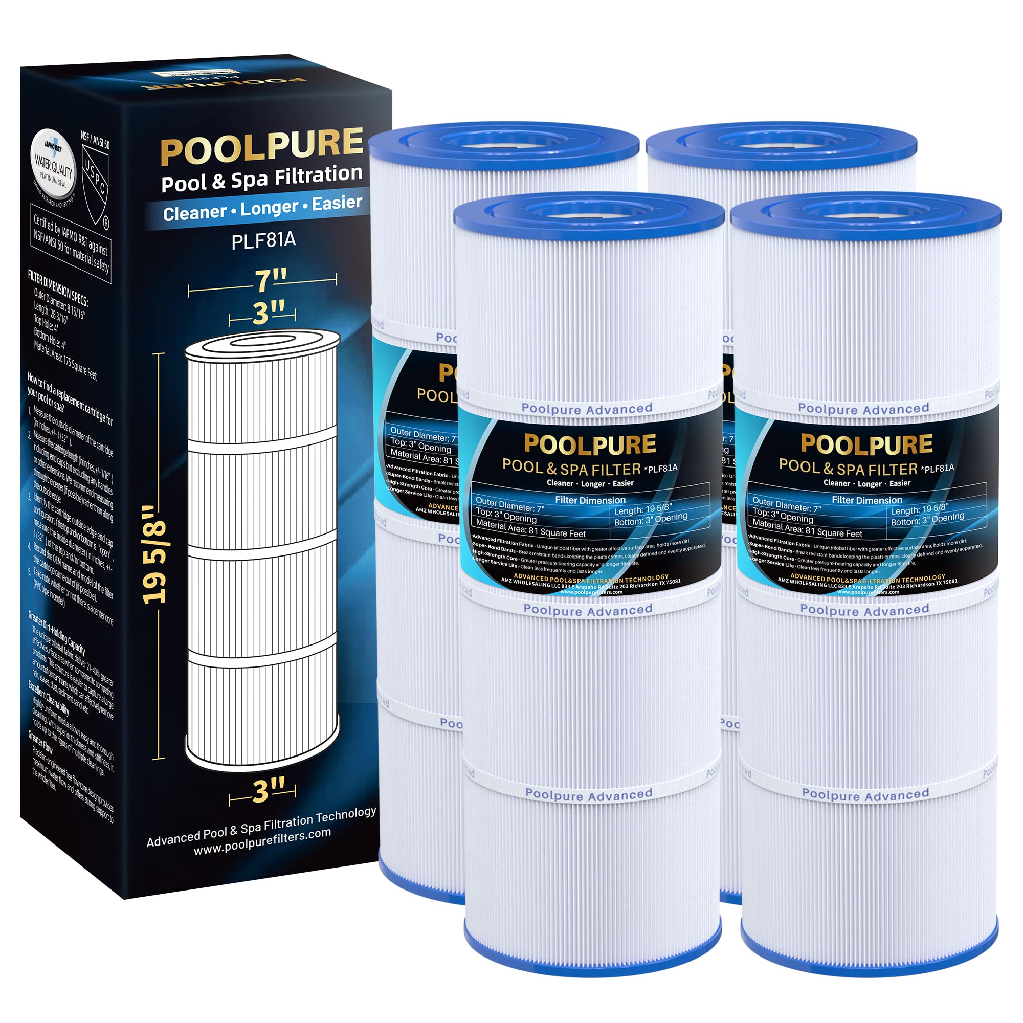 POOLPURE CX580XRE Pool Filter Replaces Hayward C580E, PA81-PAK4, Ultral ...