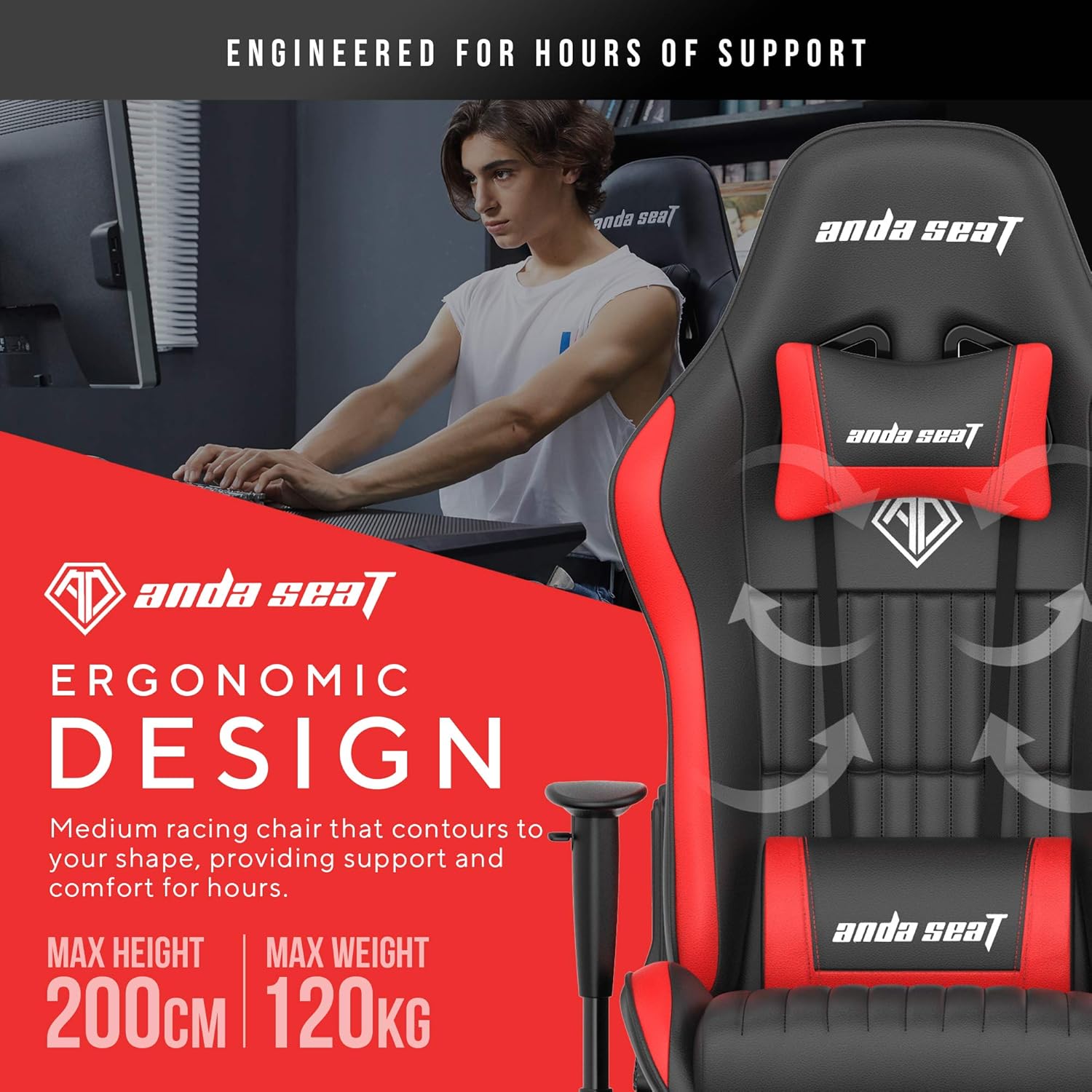 Anda Seat Jungle Pro Gaming Chair Red- Premium Ergonomic Office Desk ...