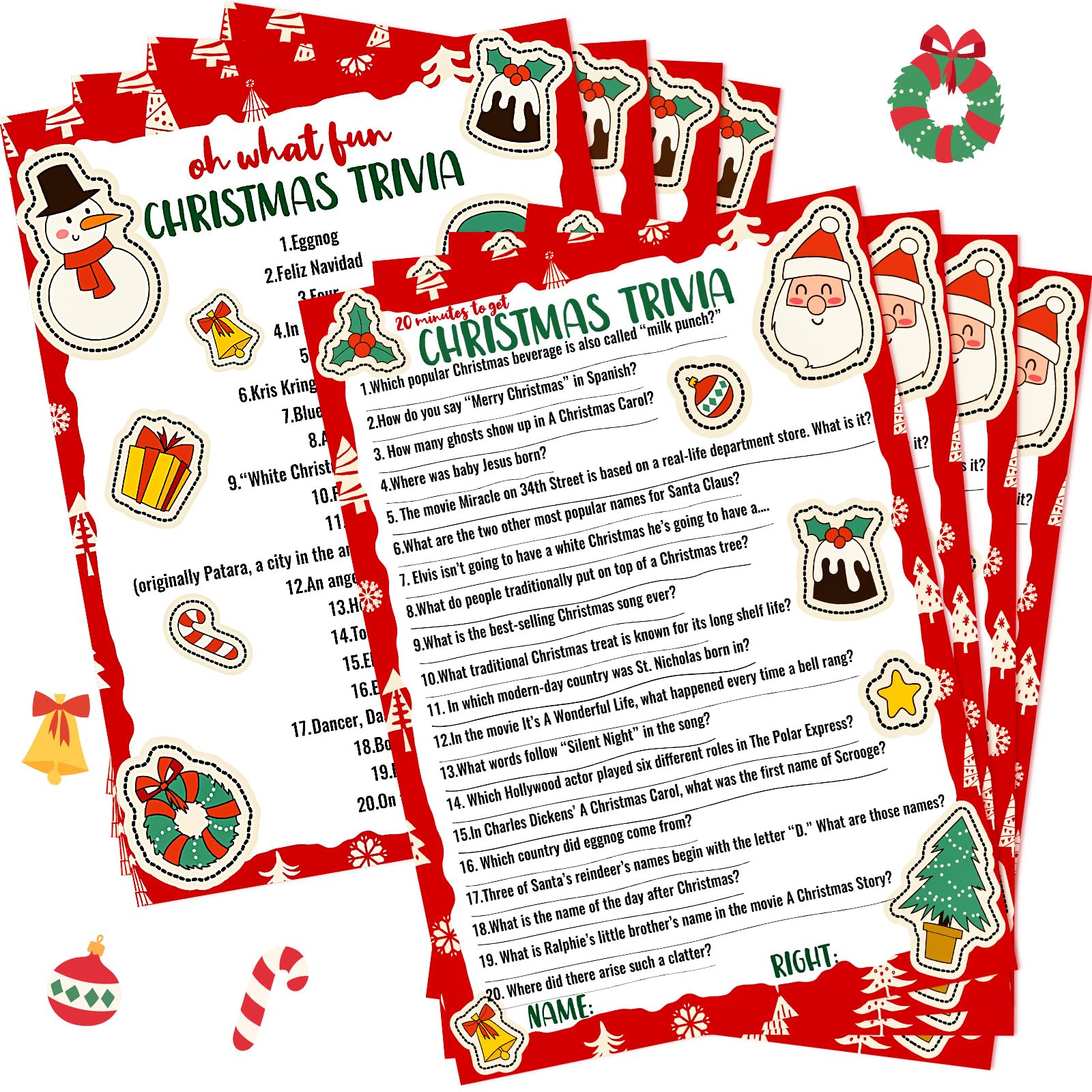 Marspark 80 Pieces Christmas Trivia Games Question and Answer Cards ...