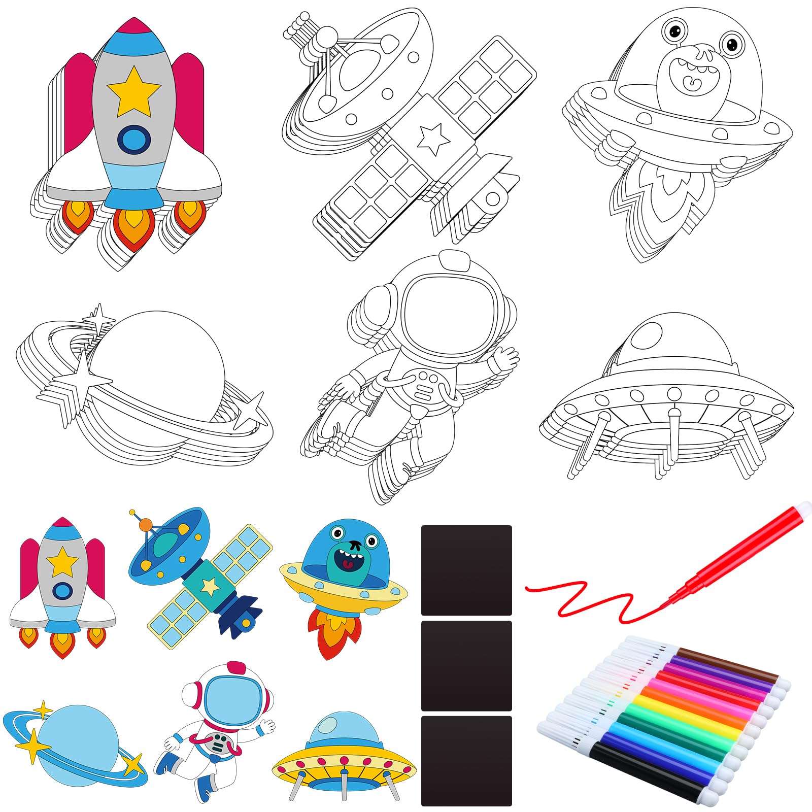 Gemscream 30 Pcs Outer Space Crafts for Kids Color Your Own Space ...