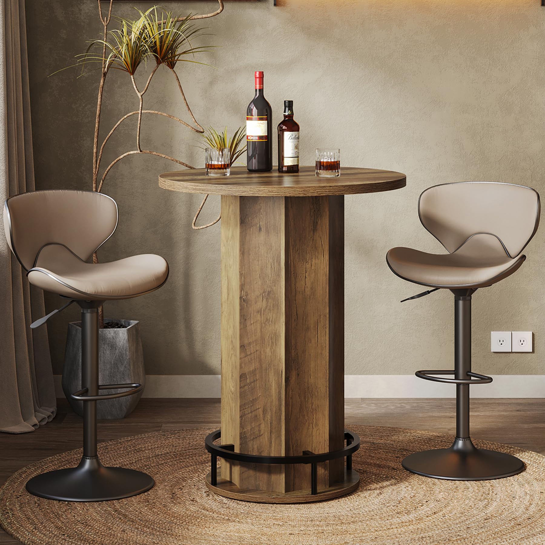 LITTLE TREE Round Bar Table, 39.4" H Wooden Bistro Pub Table with Round ...