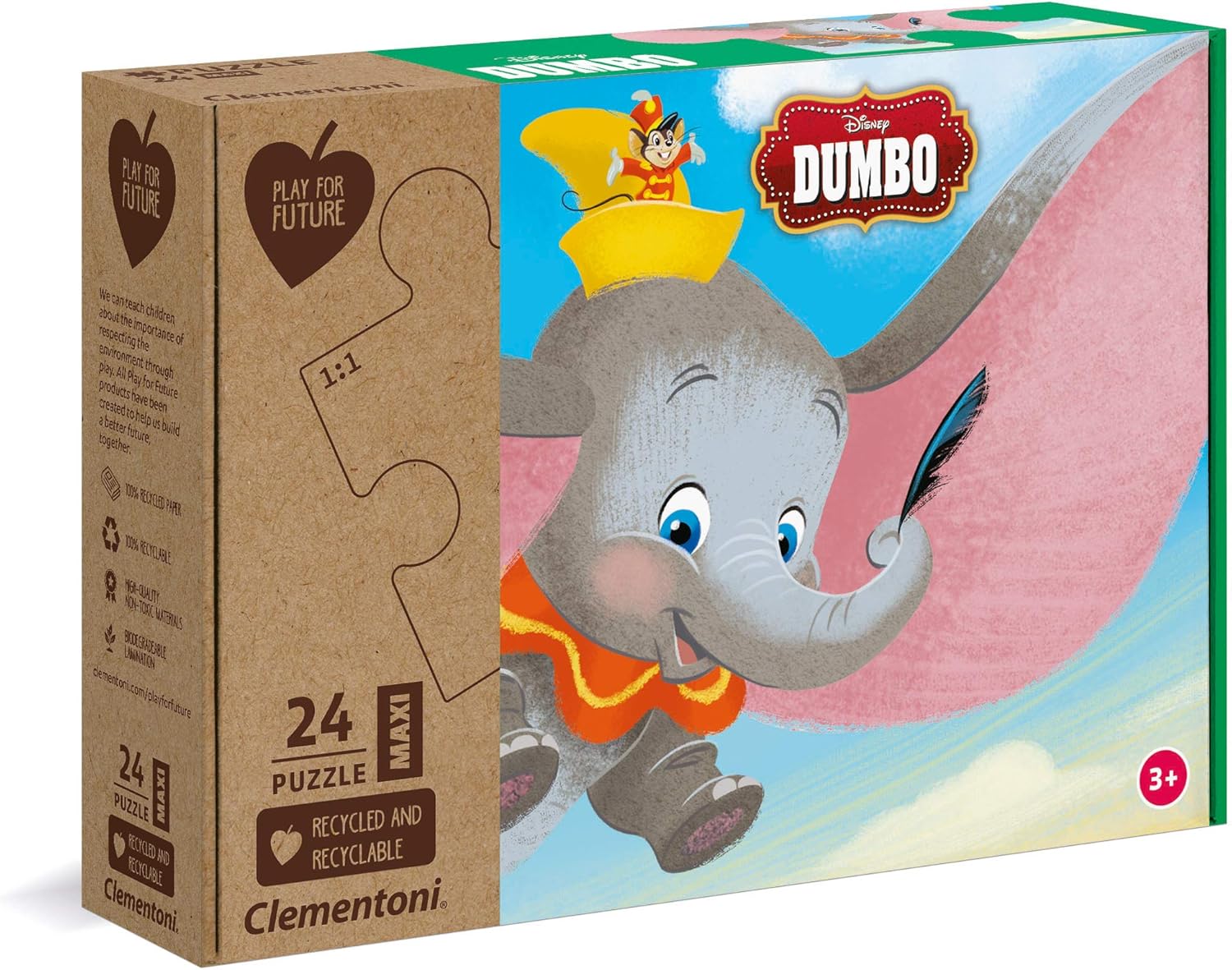 Clementoni 20261 Disney Dumbo-24 Maxi Pieces-Made in Italy-100% Recycled Materials, Jigsaw ...