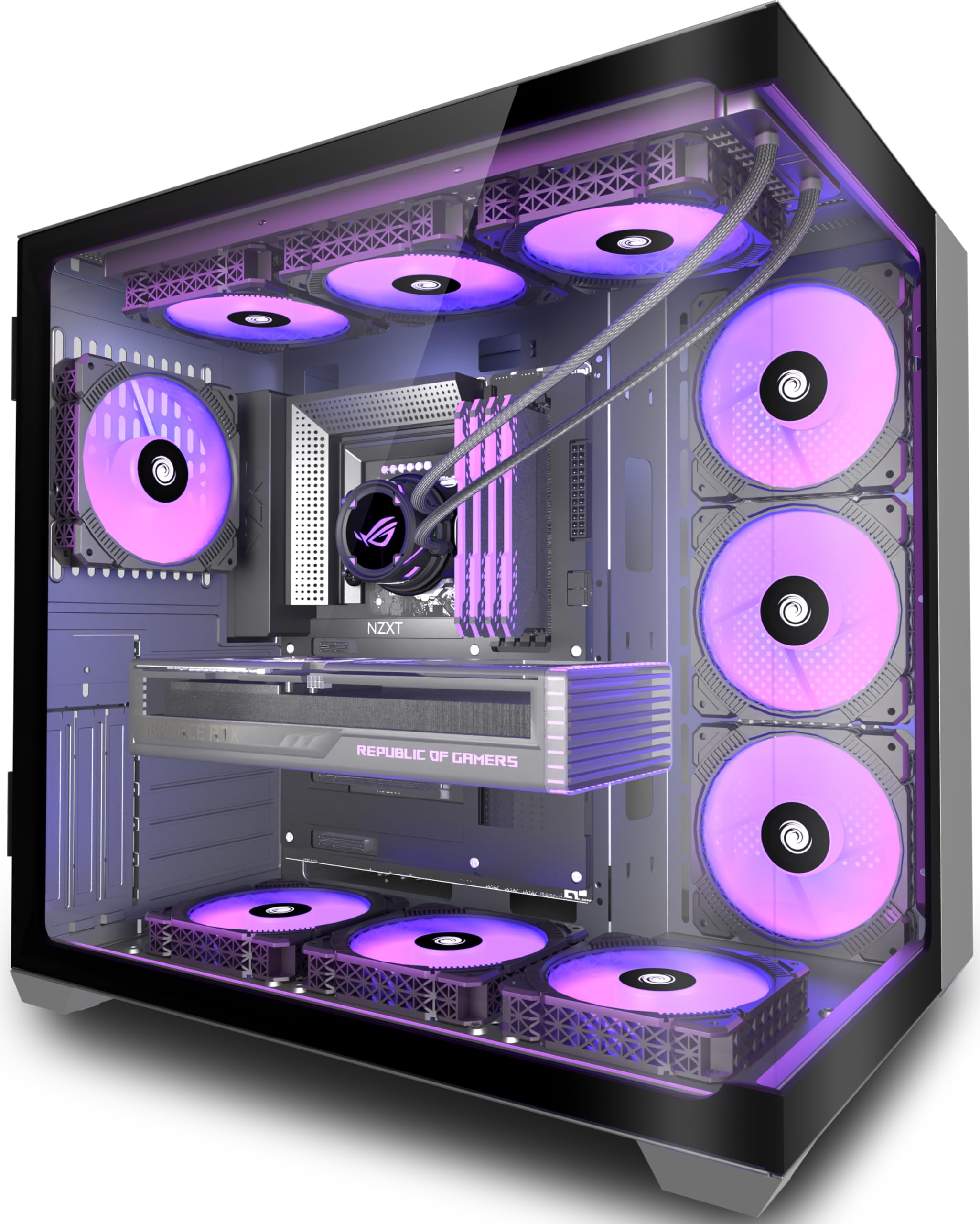 AMANSON PC CASE ATX 9 PWM ARGB Fans Pre-Installed, Mid-Tower Gaming PC Case, Panoramic Tempered ...